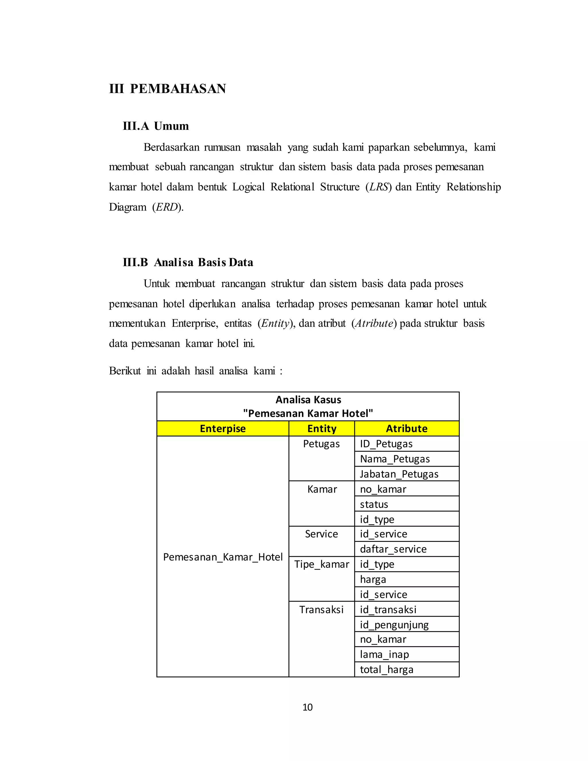 Makalah Perancangan ERD & LRS Pada Sistem Pemesanan Hotel | DOCX