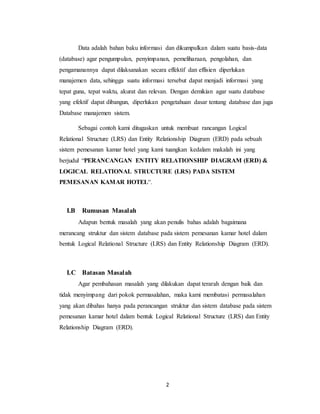 Makalah Perancangan ERD & LRS Pada Sistem Pemesanan Hotel | DOCX
