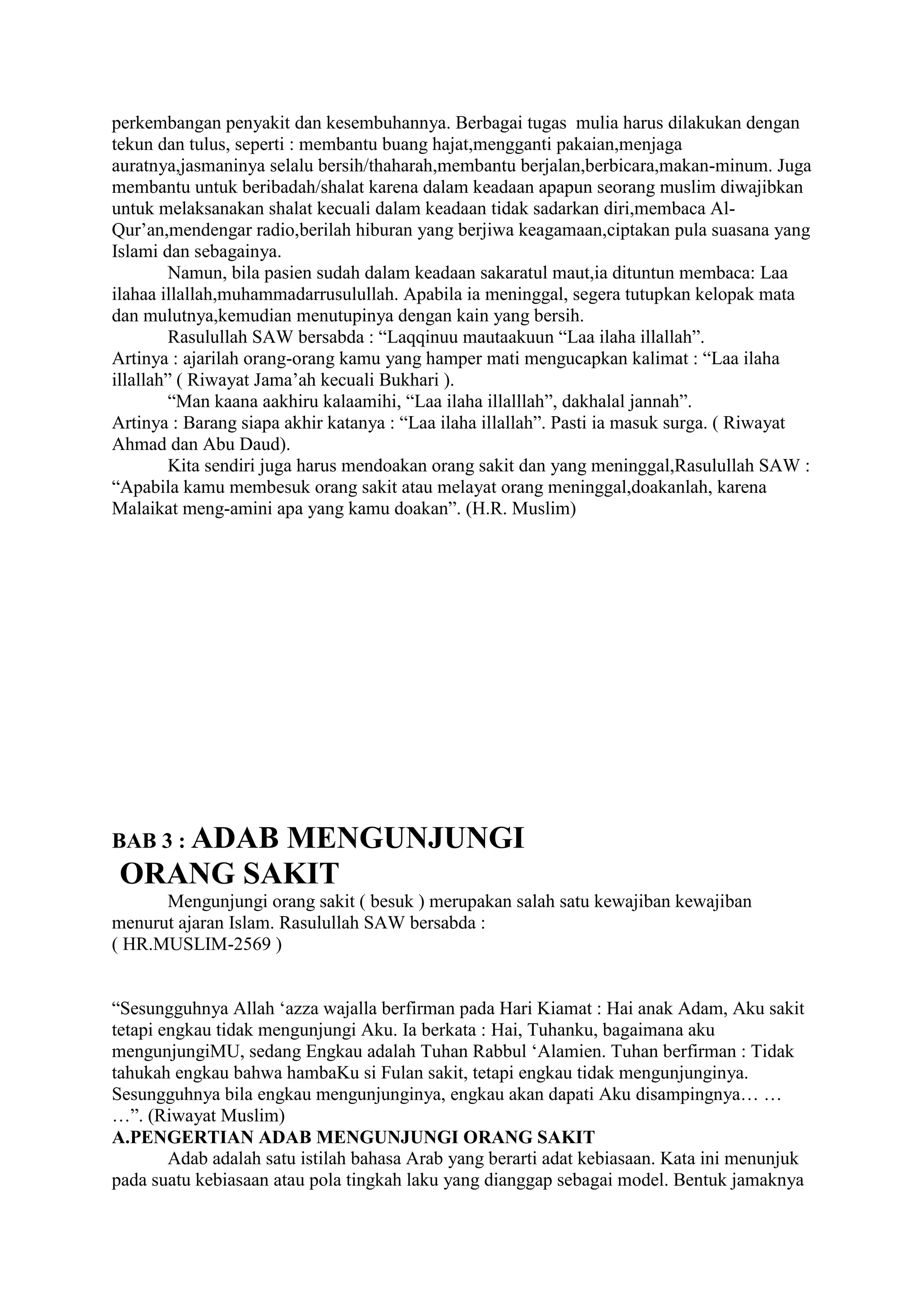Makalah perawatan orang sakit dan adab mengunjungi orang sakit | DOCX