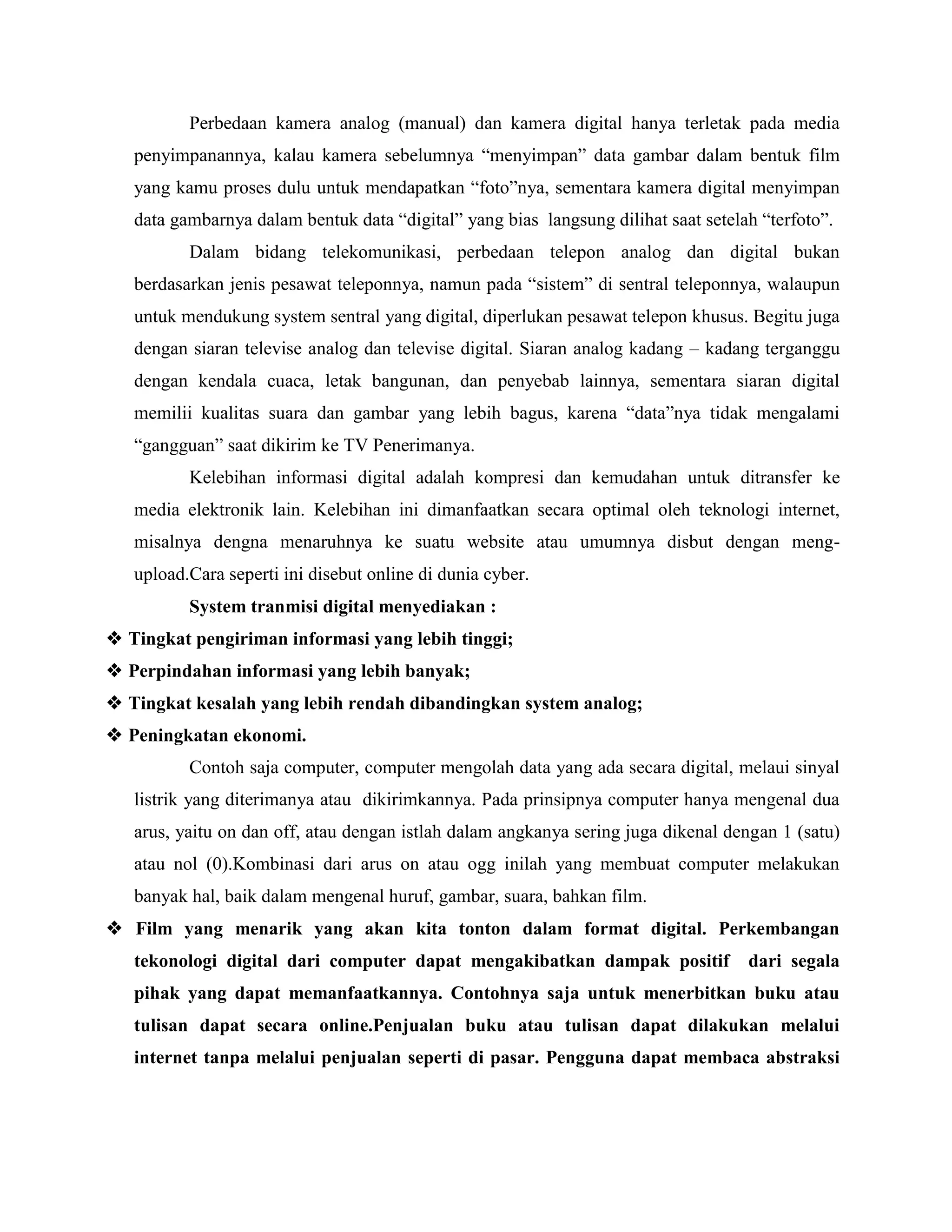 Makalah perbedaan analog dan digital | DOCX