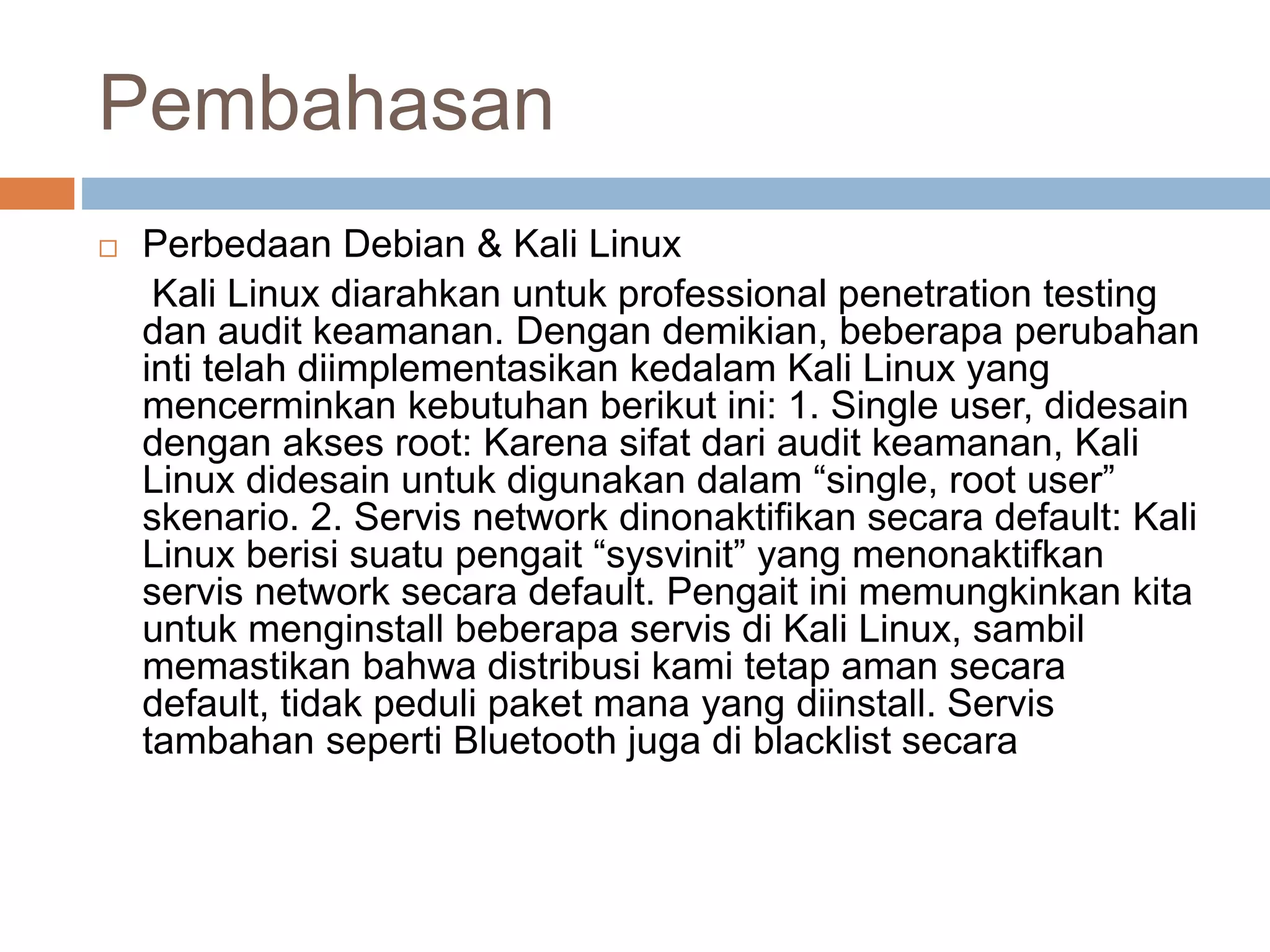 Makalah perbedaan struktur debian & kali linux | PPTX