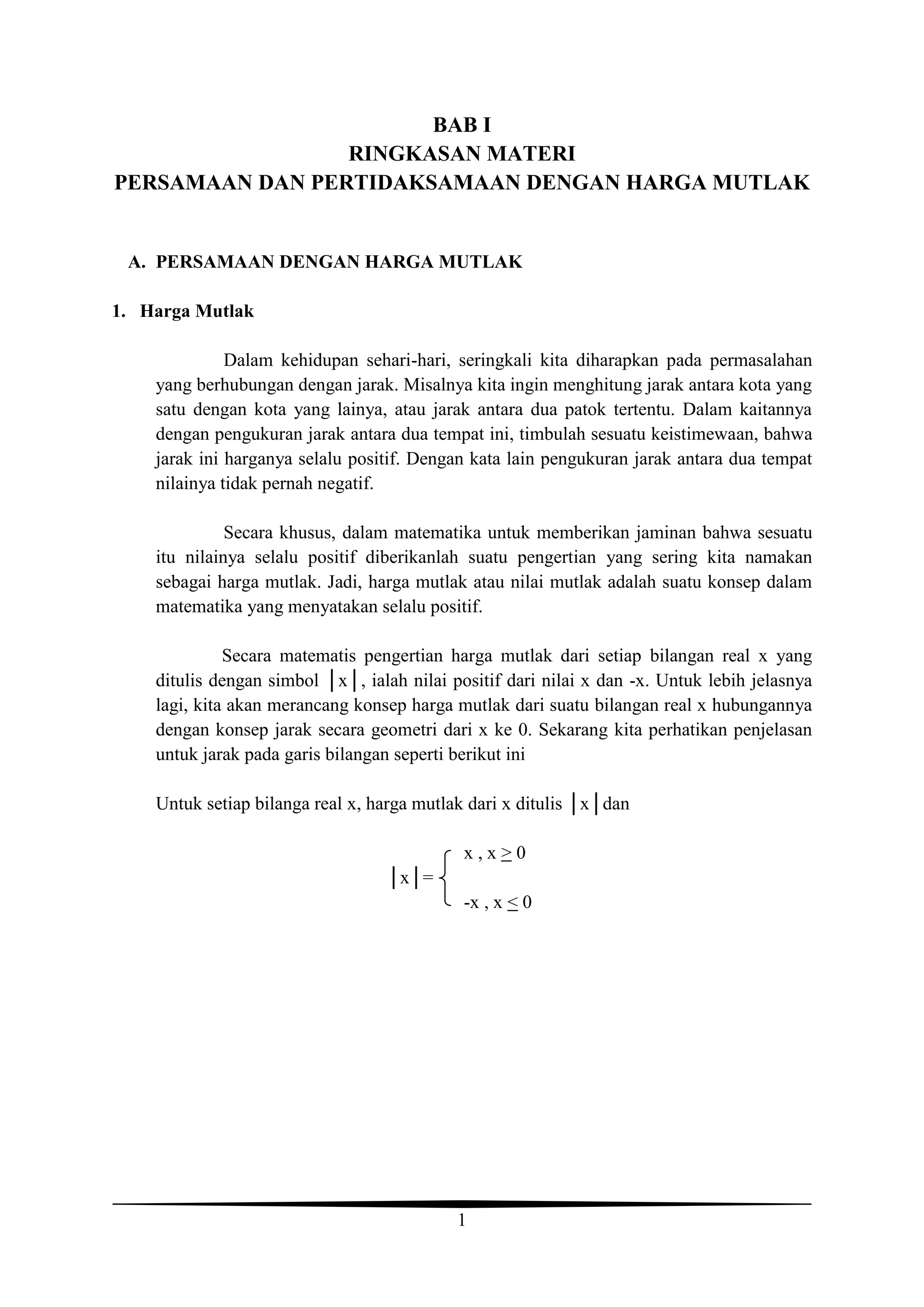 Persamaan dan pertidaksamaan nilai harga mutlak | PDF