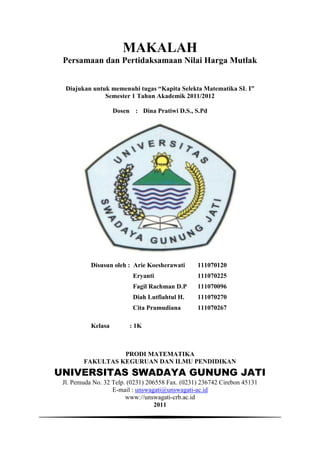 Persamaan dan pertidaksamaan nilai harga mutlak | PDF