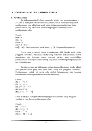 Persamaan dan pertidaksamaan nilai harga mutlak | PDF