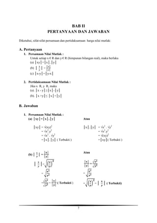 Persamaan dan pertidaksamaan nilai harga mutlak | PDF