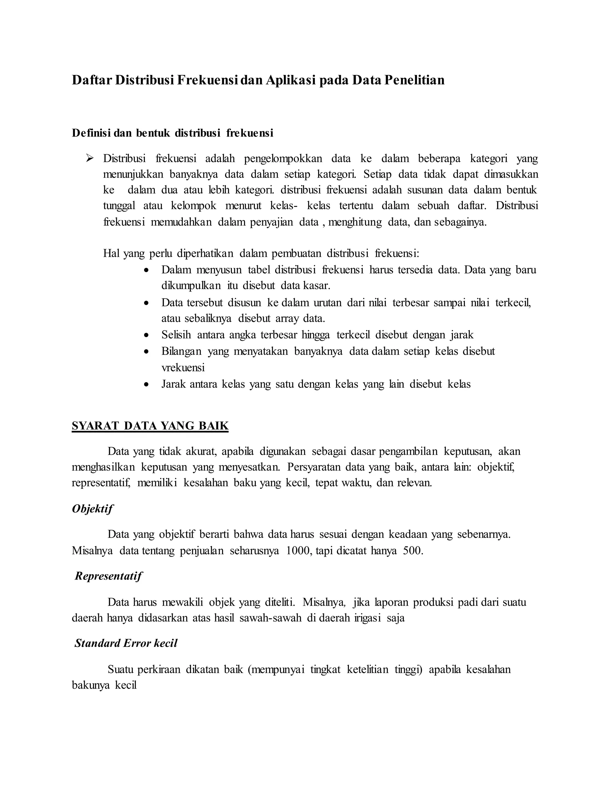 Daftar Distribusi Frekuensi dan Aplikasi pada Data Penelitian | DOCX