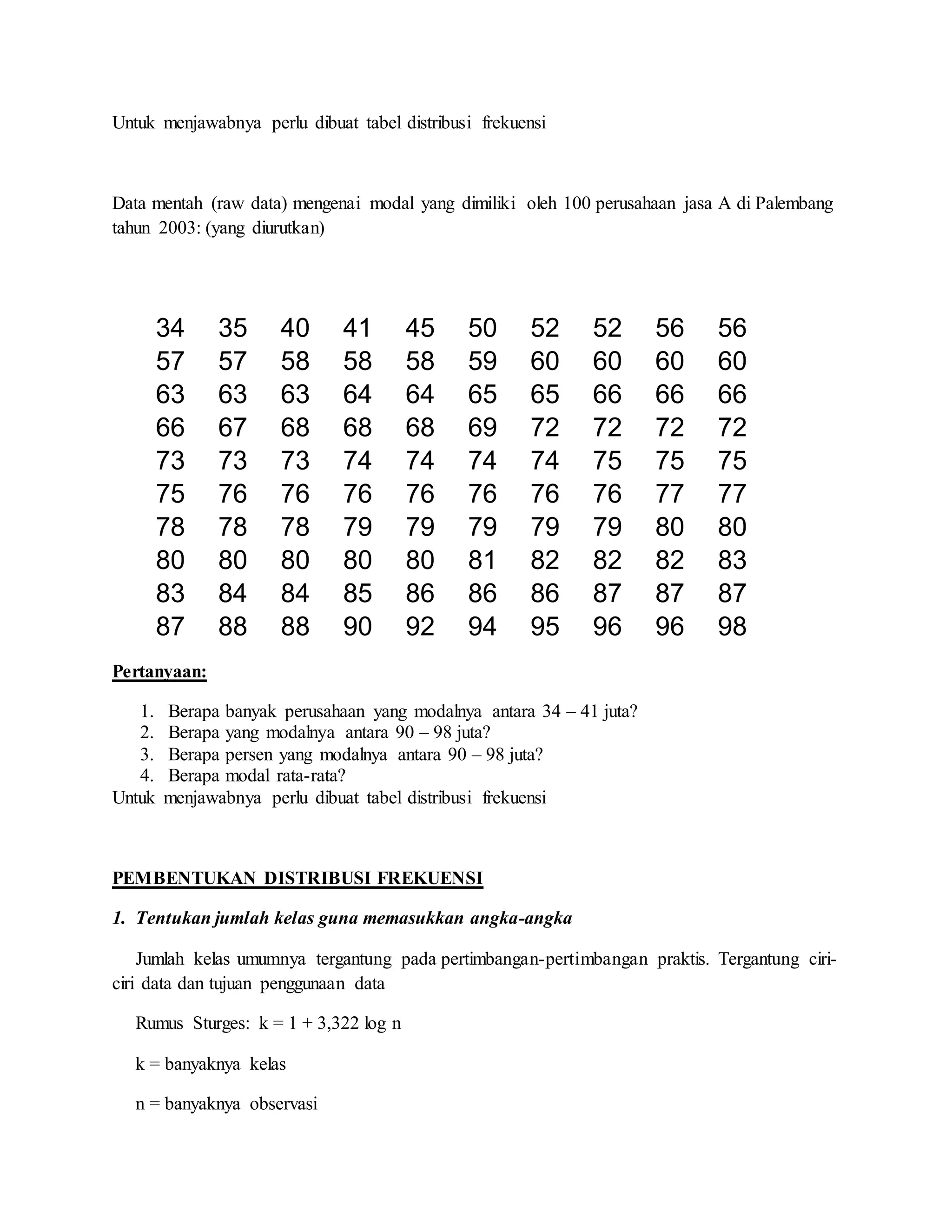 Daftar Distribusi Frekuensi dan Aplikasi pada Data Penelitian | PDF