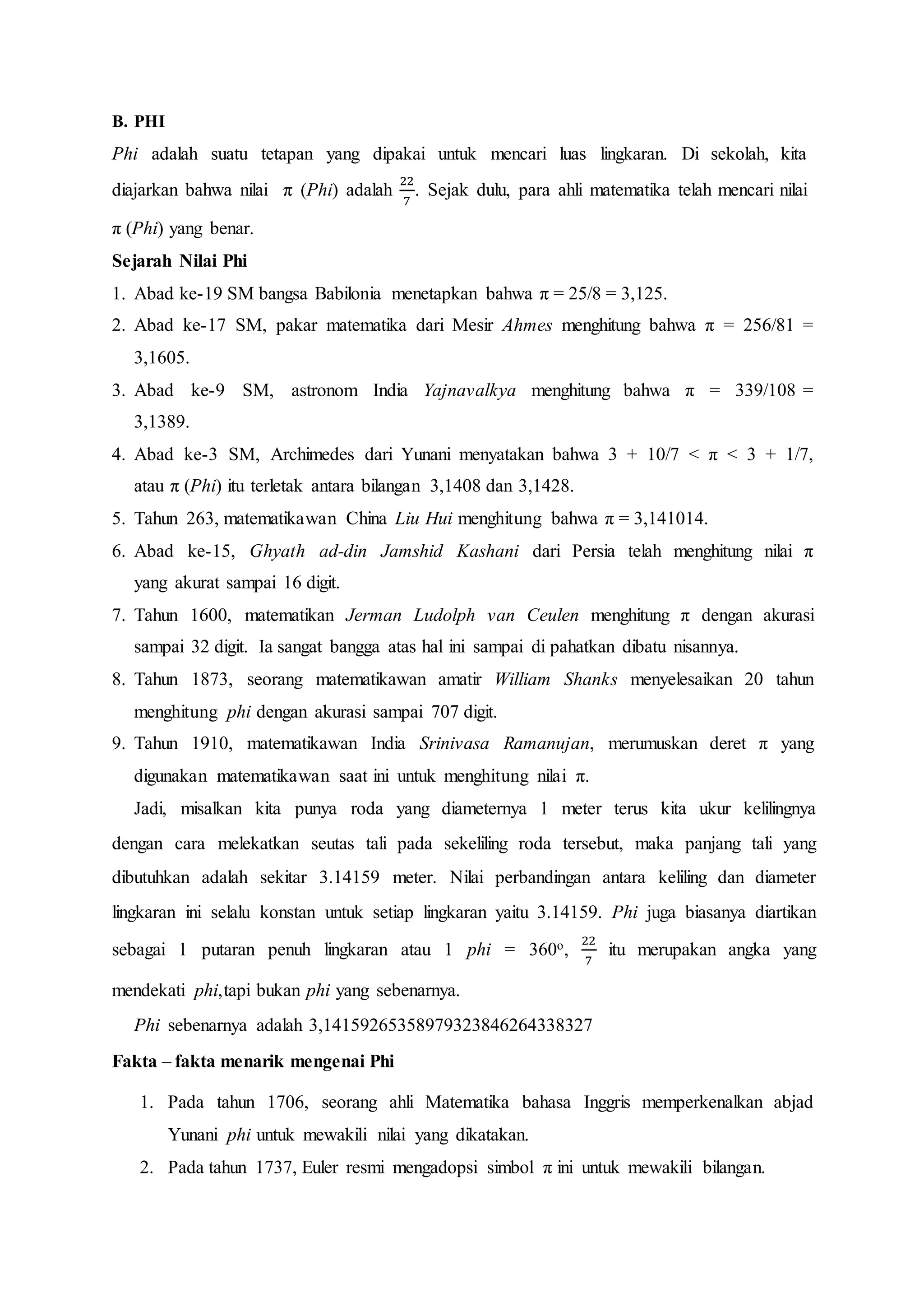 Sejarah Phi (π) | DOCX