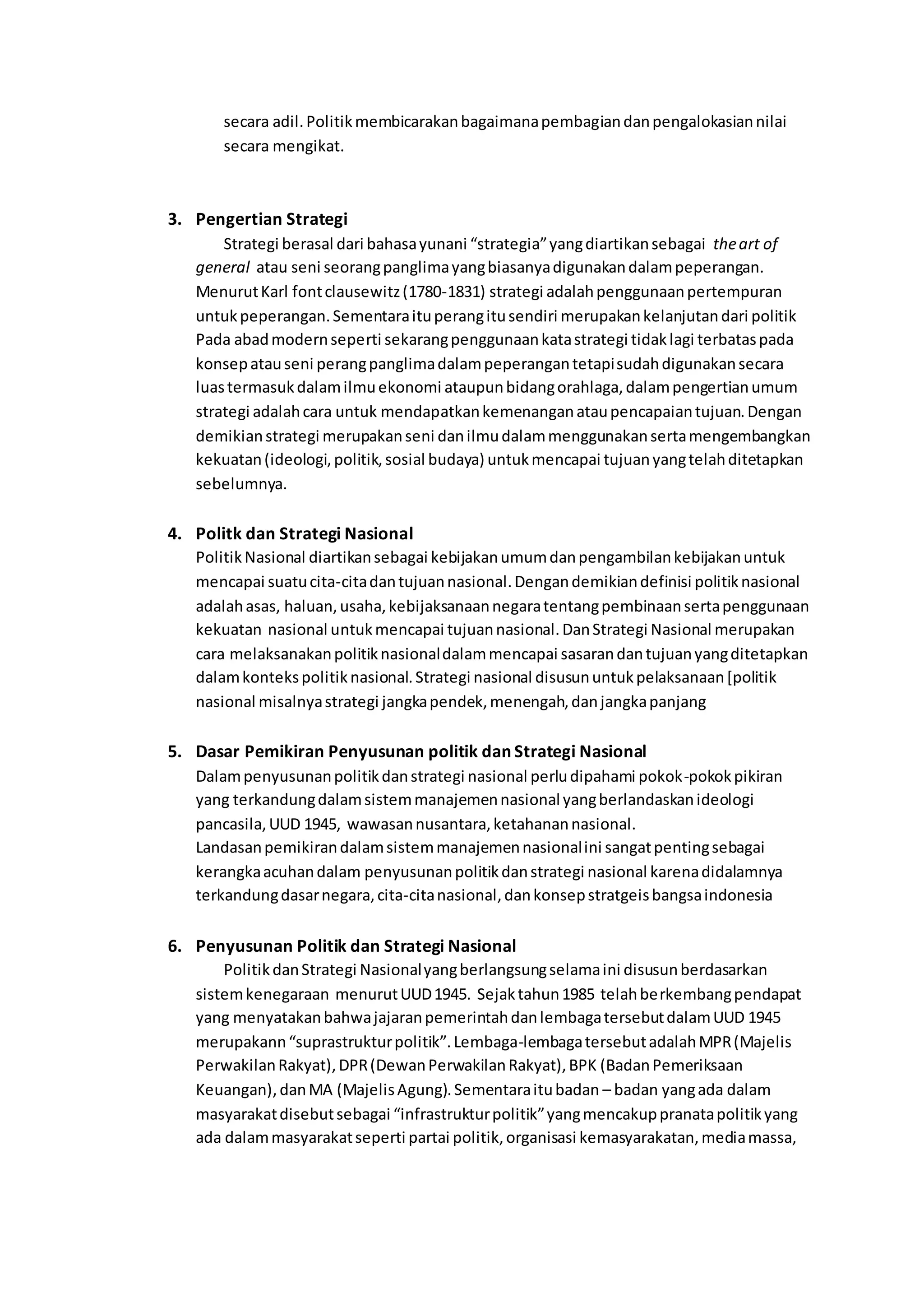 Politik dan Strategi Nasional (Kewarganegaraan) | DOCX