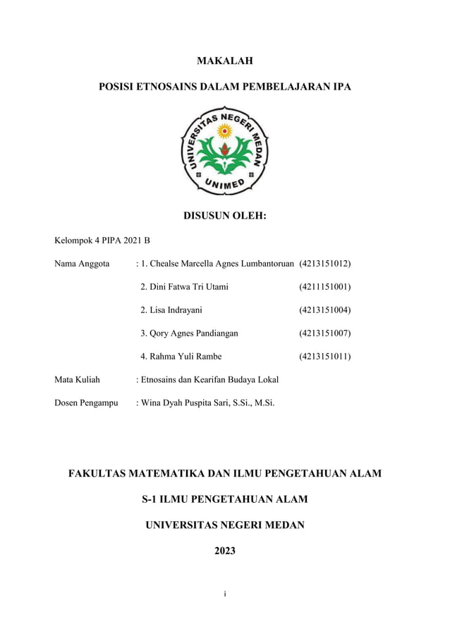 MAKALAH_POSISI ETNOSAINS DALAM PEMBELAJARAN IPA_KEL 4.docx