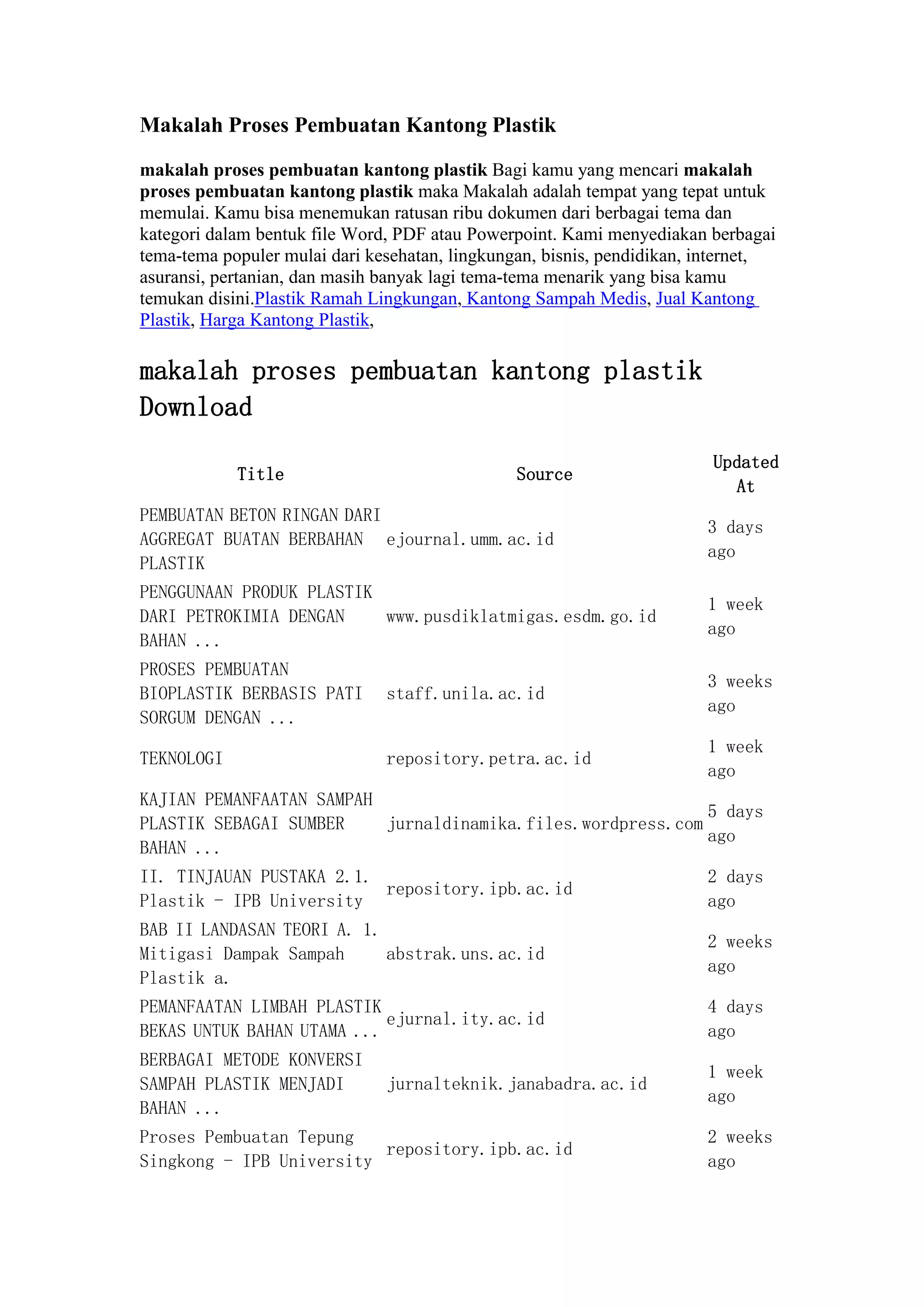 Makalah proses pembuatan kantong plastik | PDF