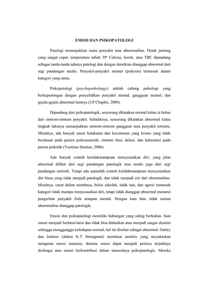 Makalah psikologi emosi klp 9 "EMOSI DAN PSIKOPATOLOGI" | DOCX