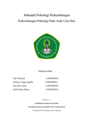 Makalah psikologi perkembangan psikologi pada anak usia dini | PDF