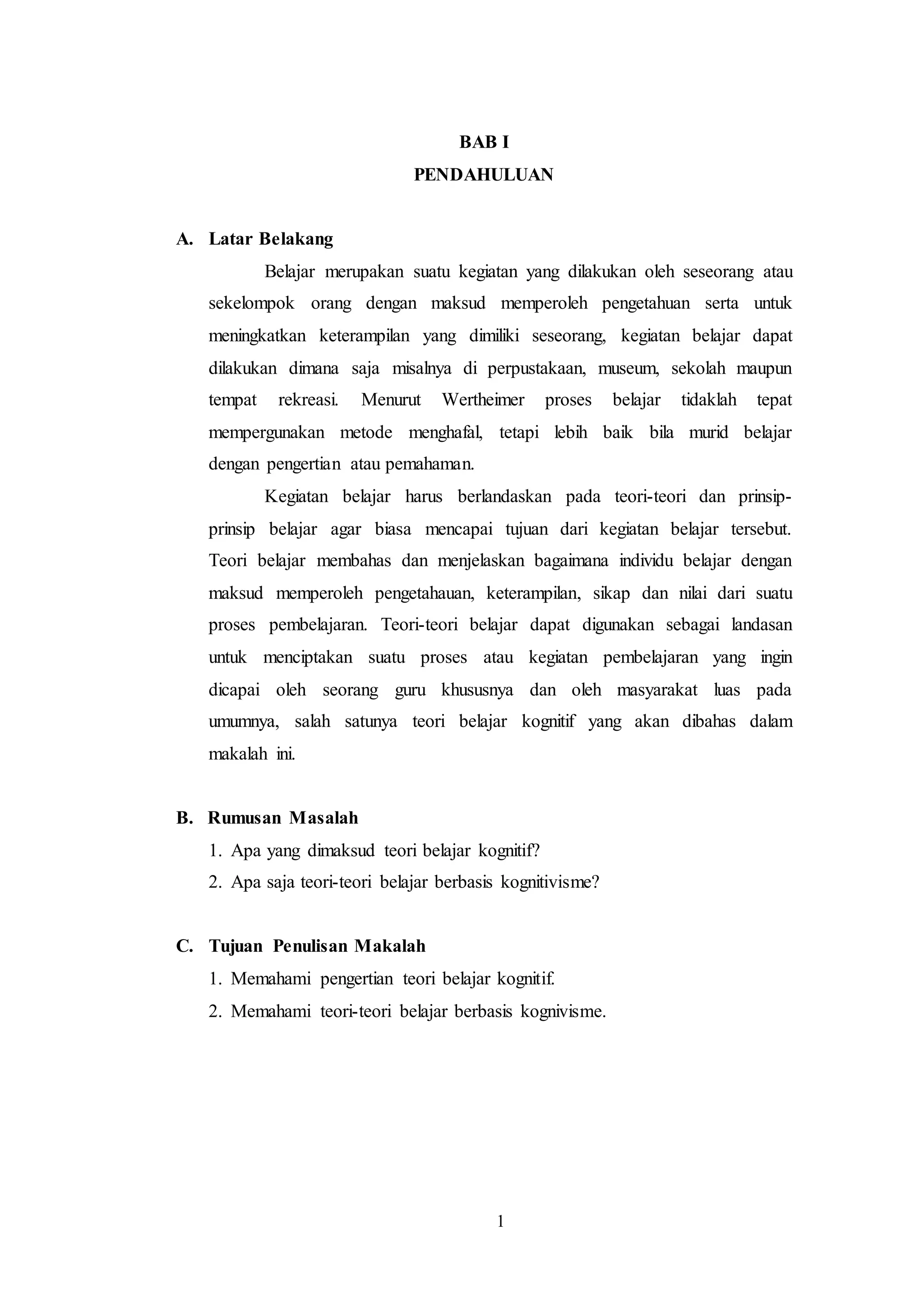 Makalah Psikologi Pendidikan Teori Belajar dan Pembelajarn Kognitif | PDF Makalah Psikologi Pendidikan Teori Belajar dan Pembelajarn Kognitif | PDF