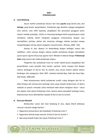 Dasar - Dasar dan Pijakan Teori Psikoterapi Islam | DOCX