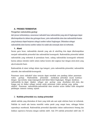 MAKALAH RADIONUKLIDA DALAM PENENTUAN UNSUR GEOLOGI | PDF