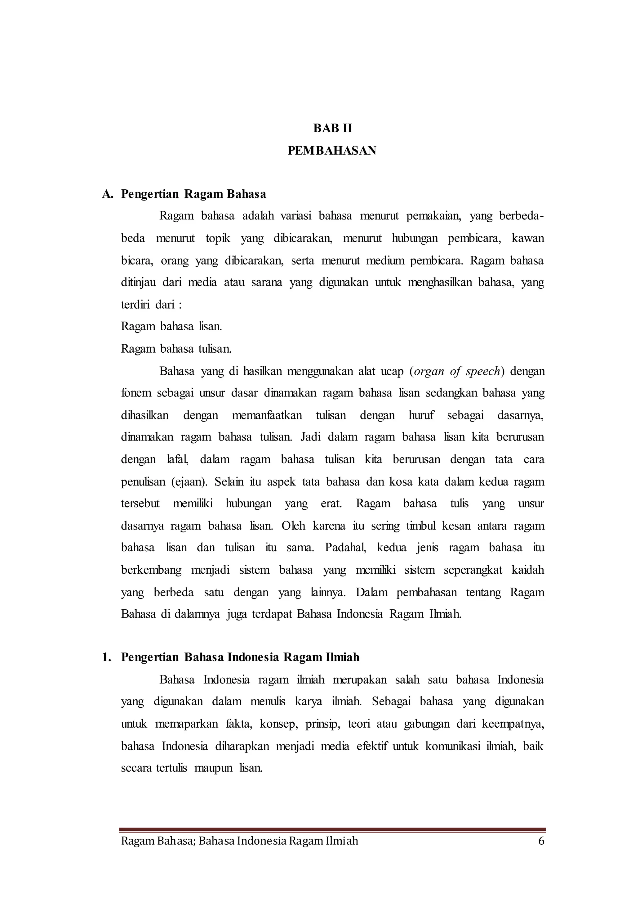 Makalah ragam bahasa, bahasa indonesia ragam ilmiah | DOCX