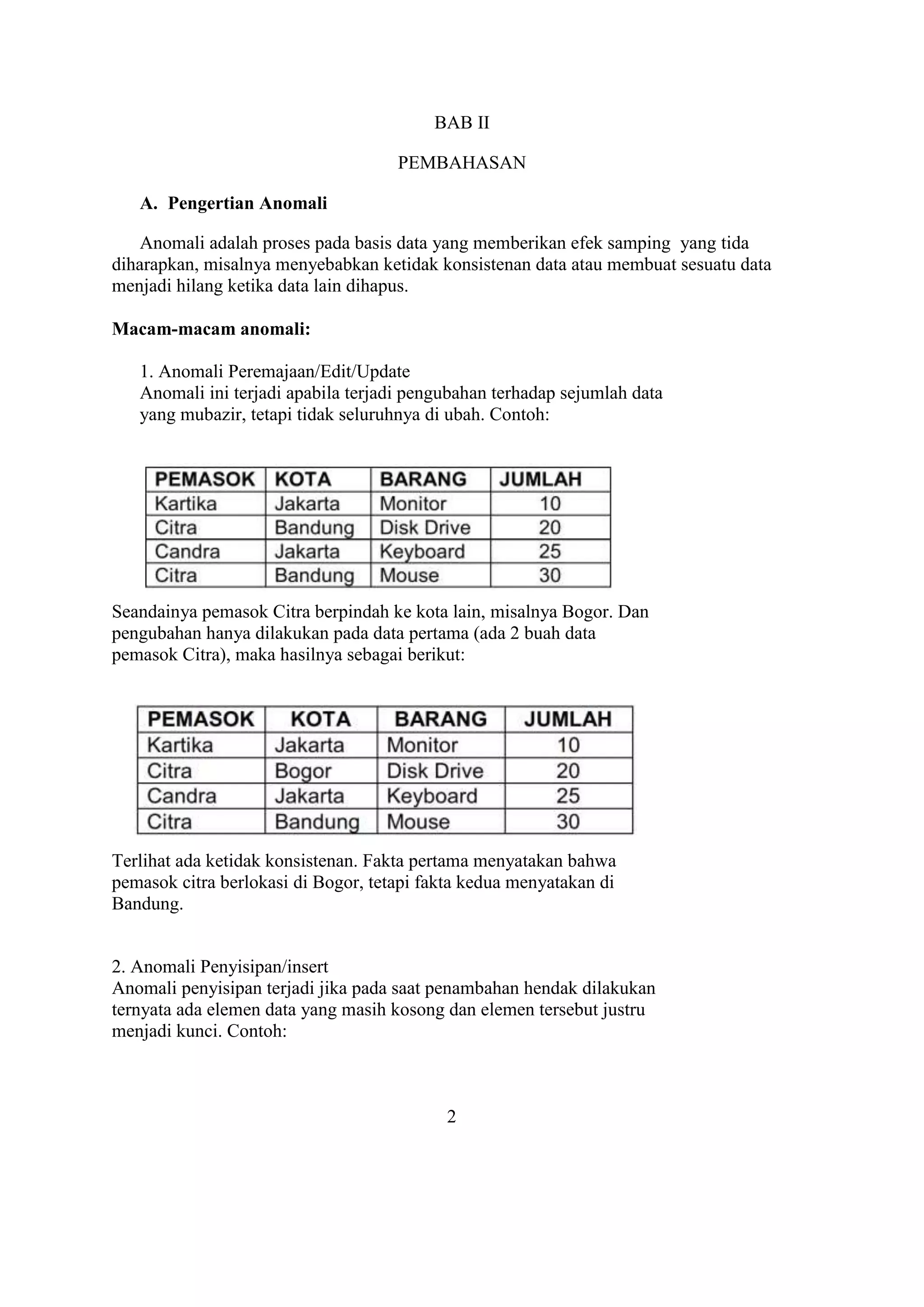 Materi Basis Data - Anomali dan Normalisasi | DOCX