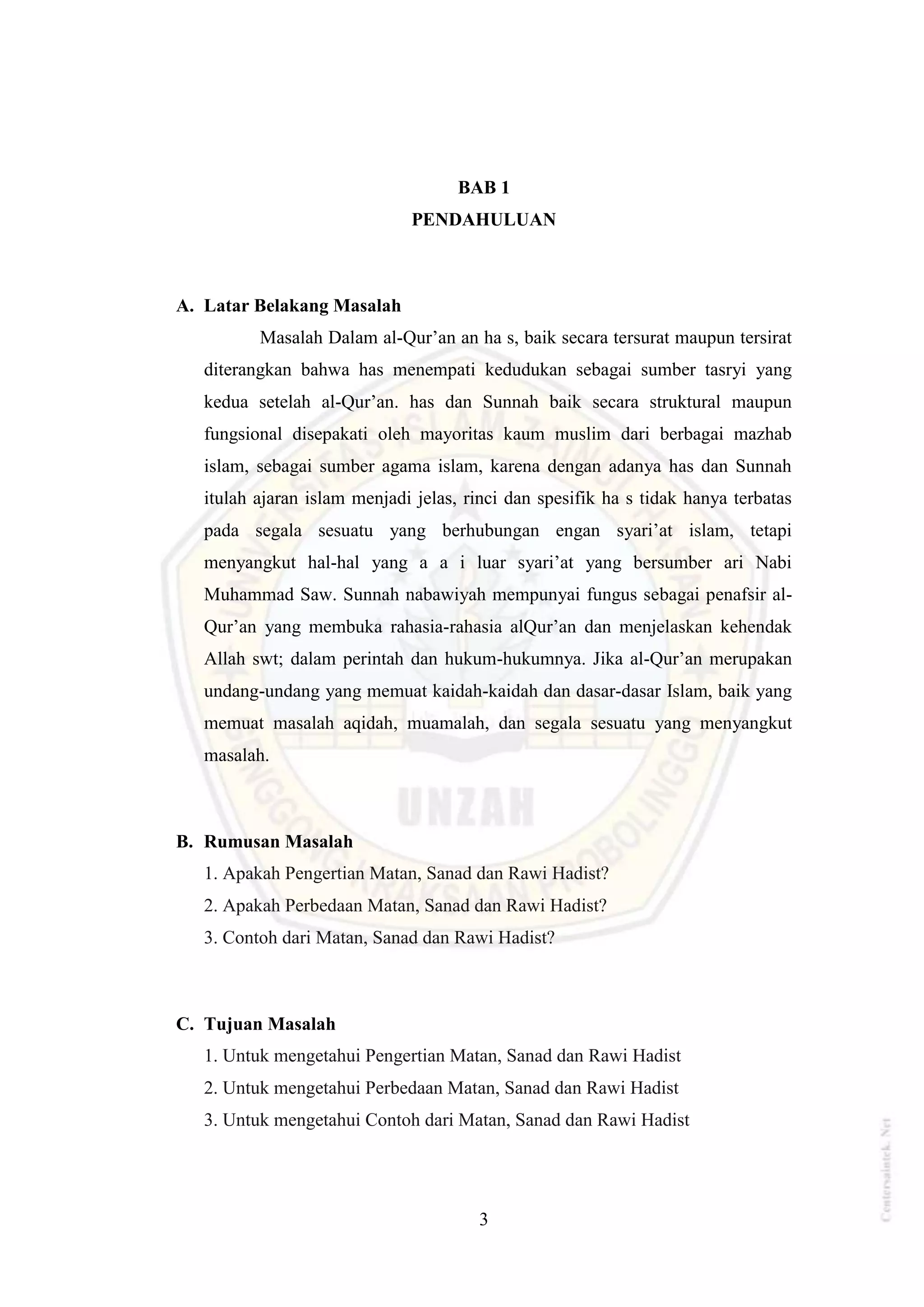 Makalah Sanad, Matan dan Rawi Hadist.docx
