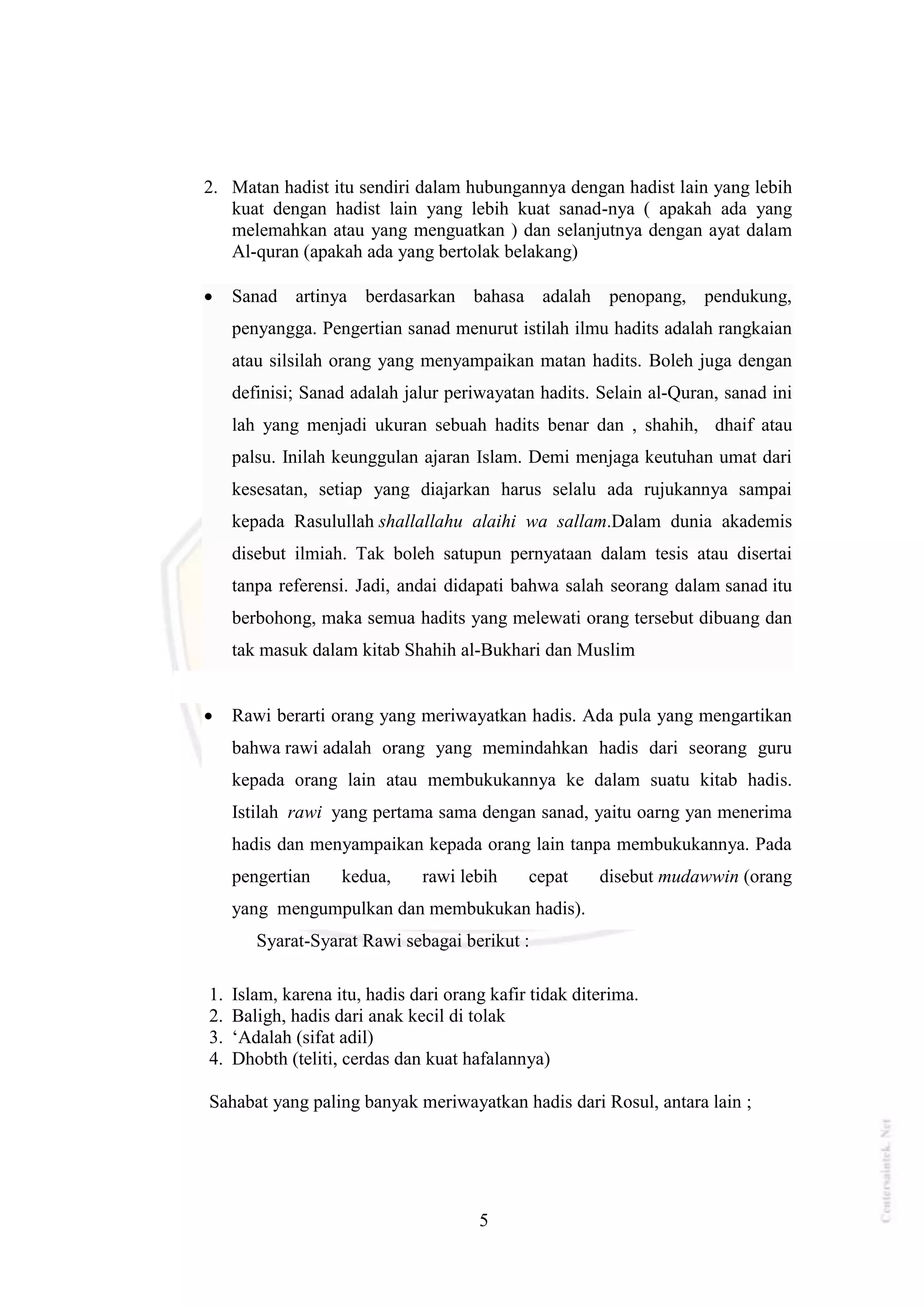 Makalah Sanad, Matan dan Rawi Hadist.docx