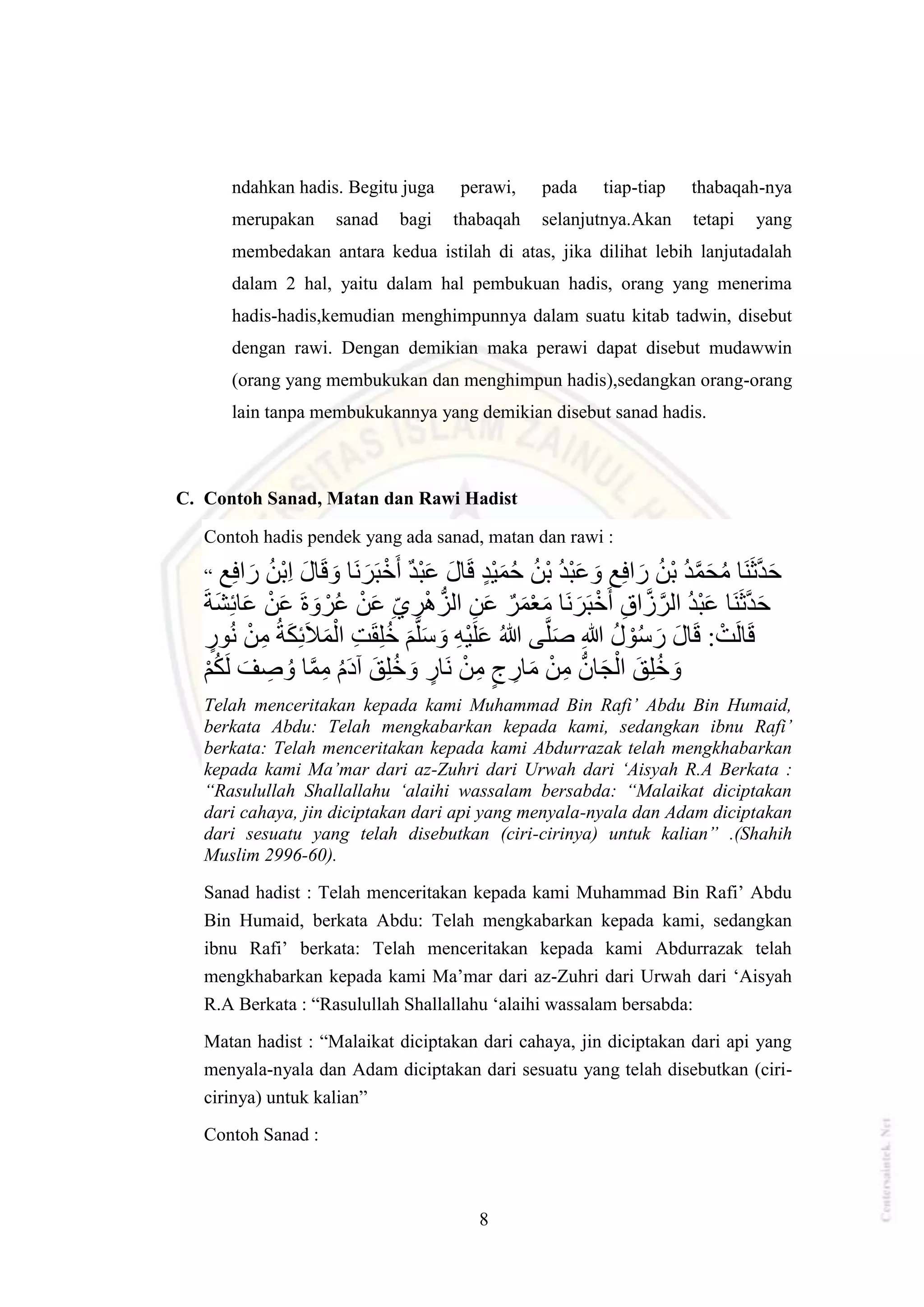 Makalah Sanad, Matan dan Rawi Hadist.docx