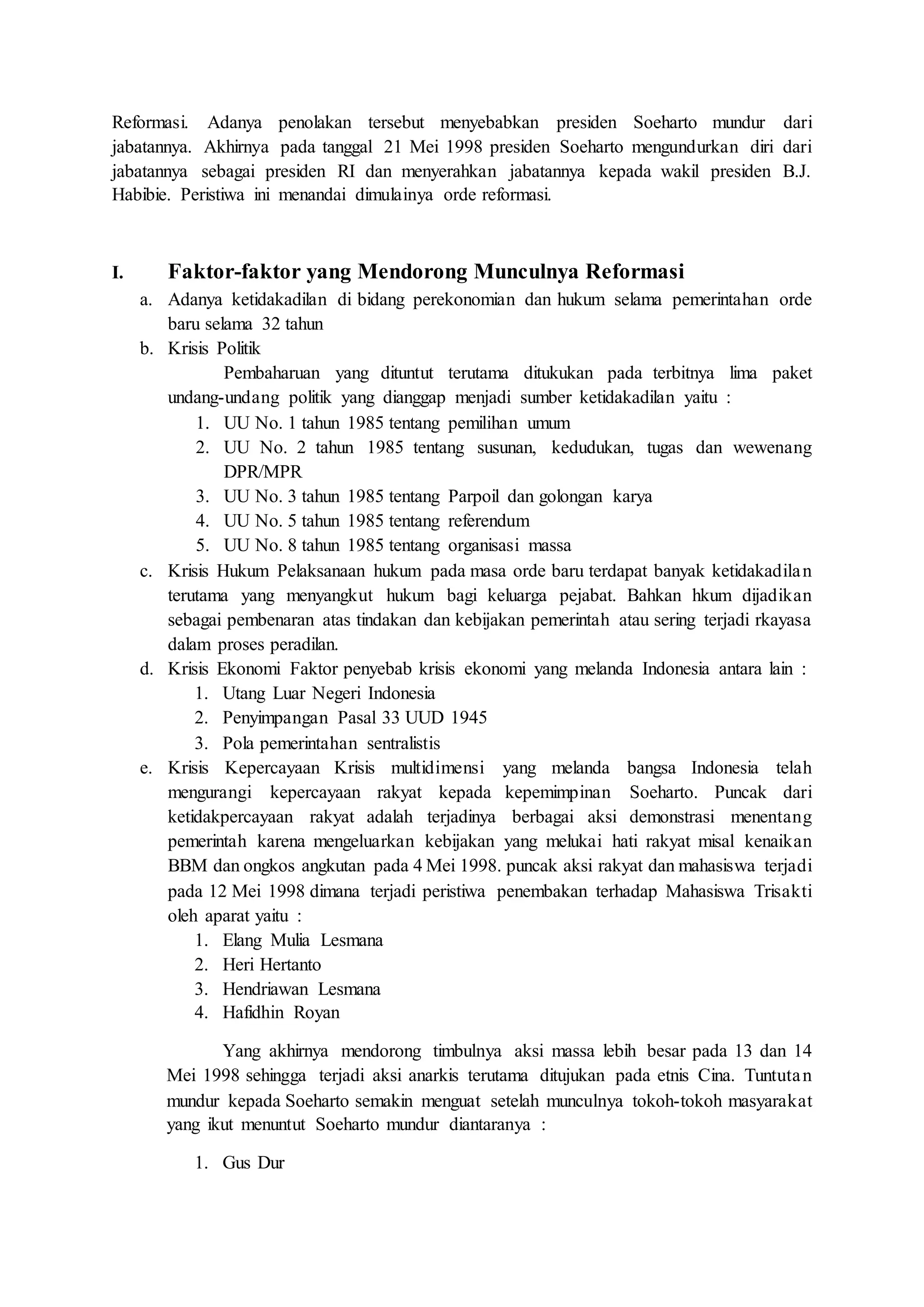 Makalah Sejarah Indonesia Pada Masa Orde Baru dan Reformasi | DOCX
