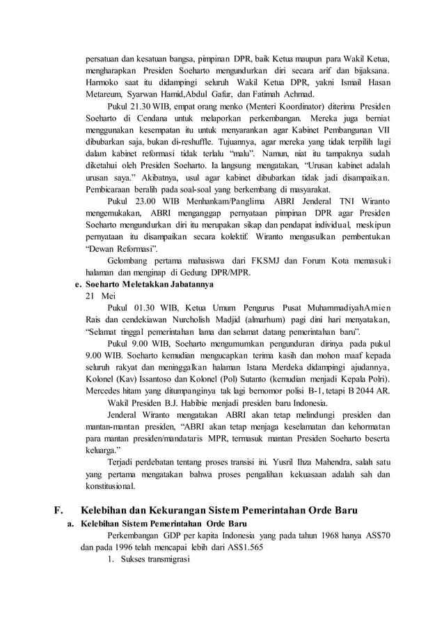 Makalah Sejarah Indonesia Pada Masa Orde Baru dan Reformasi | DOCX