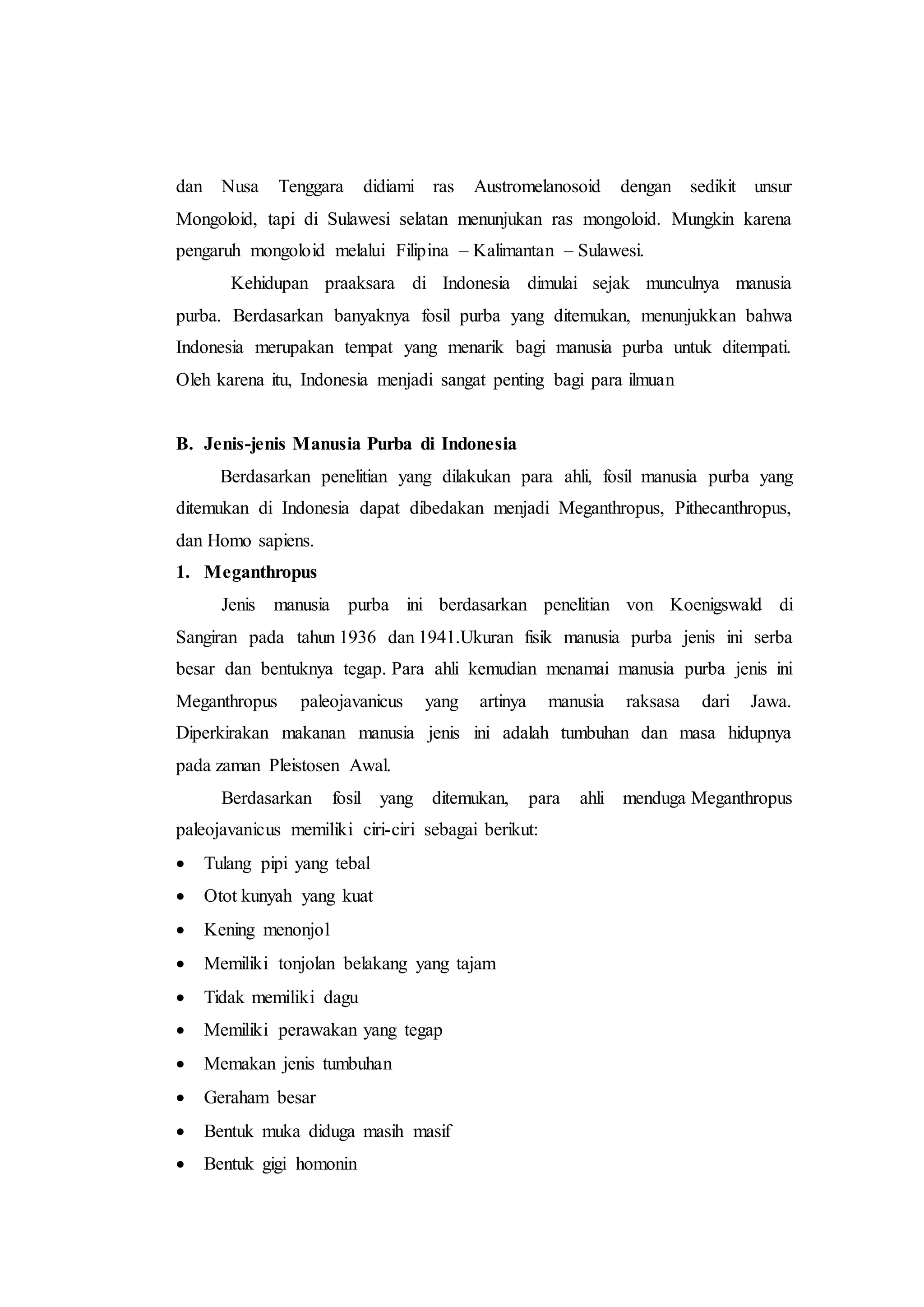 Makalah sejarah indonesia manusia purba | DOCX