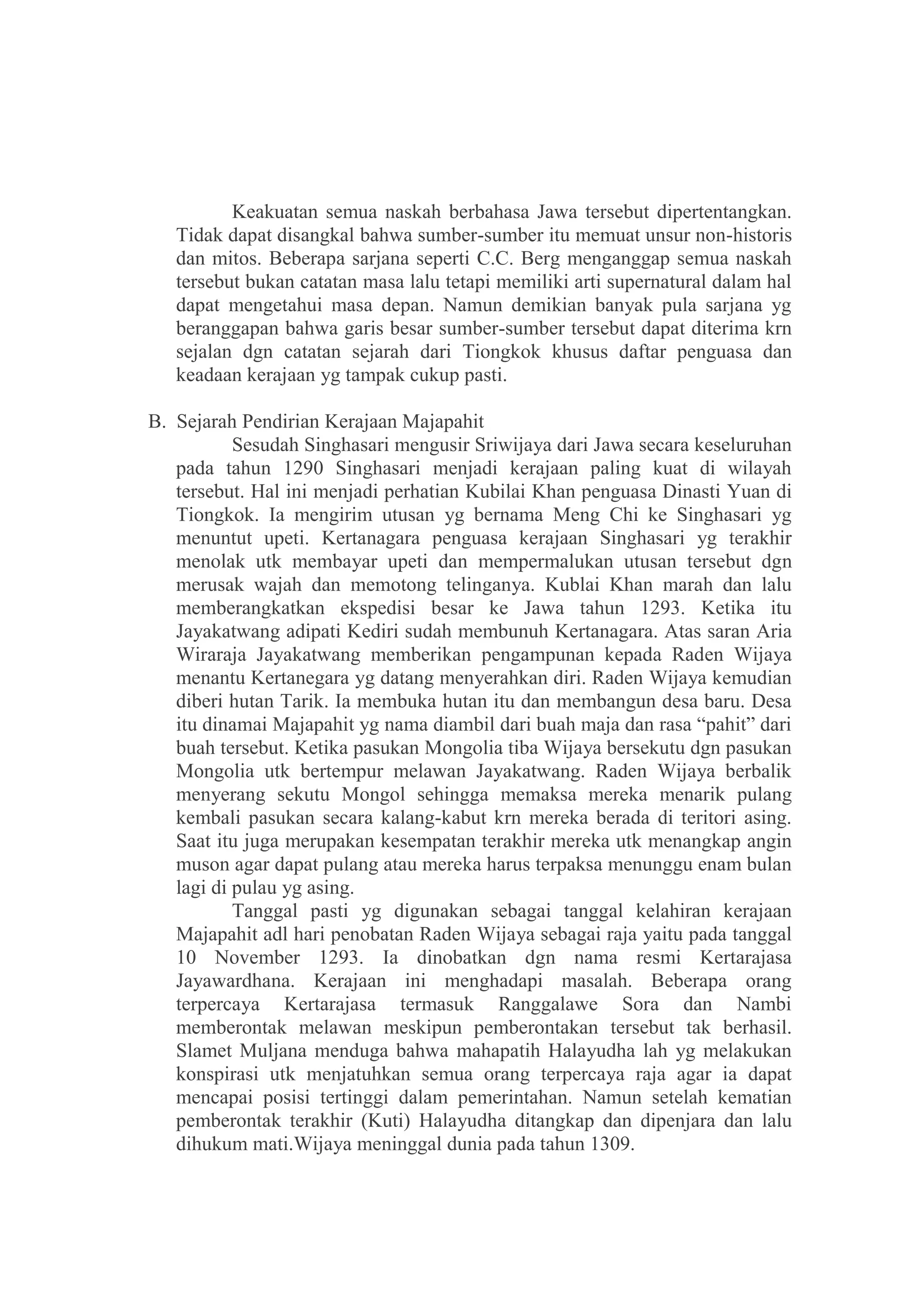 Makalah sejarah kerajaan majapahit (contoh) | DOCX