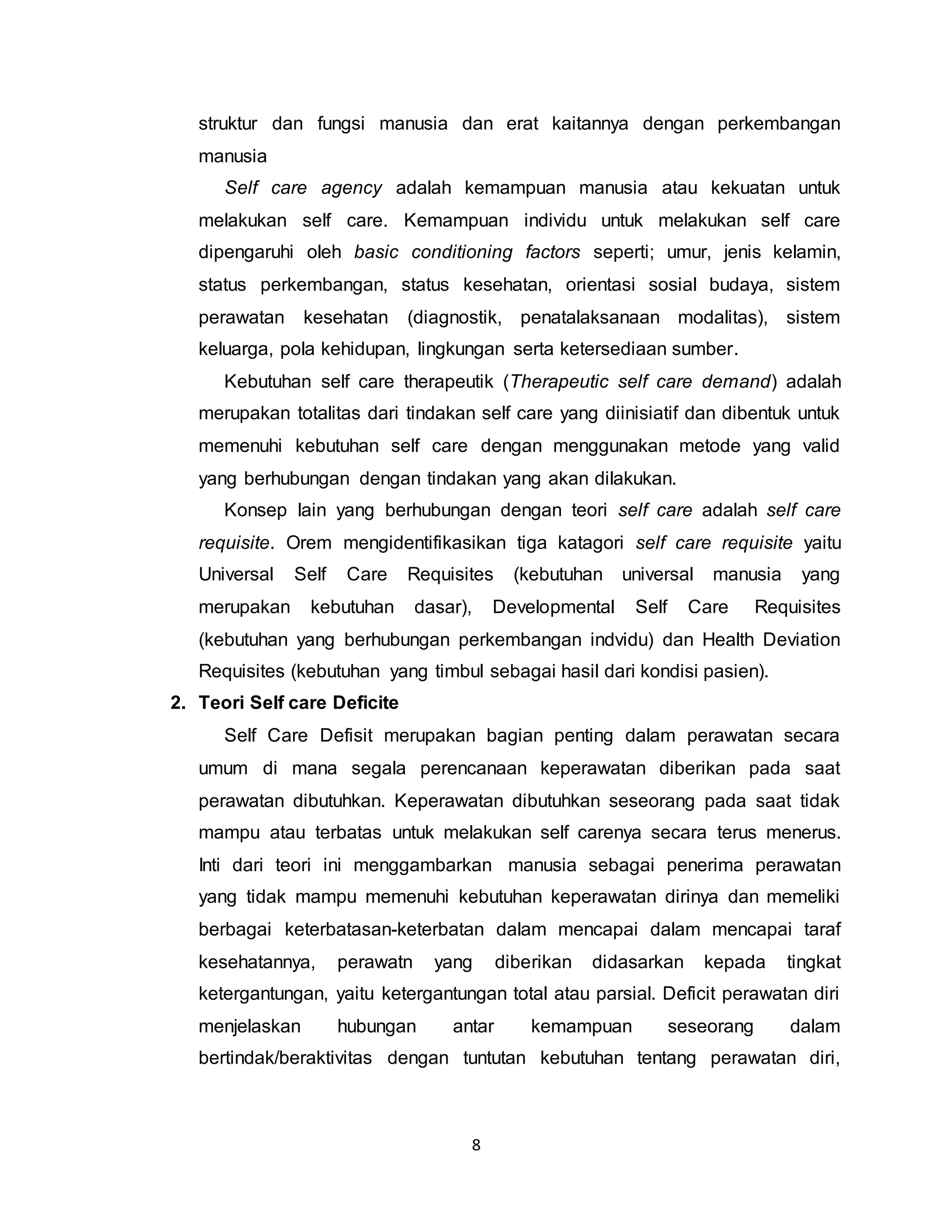 Makalah Teori Self Care Dorthea Orem Dalam Keperawatan Komunitas | DOCX