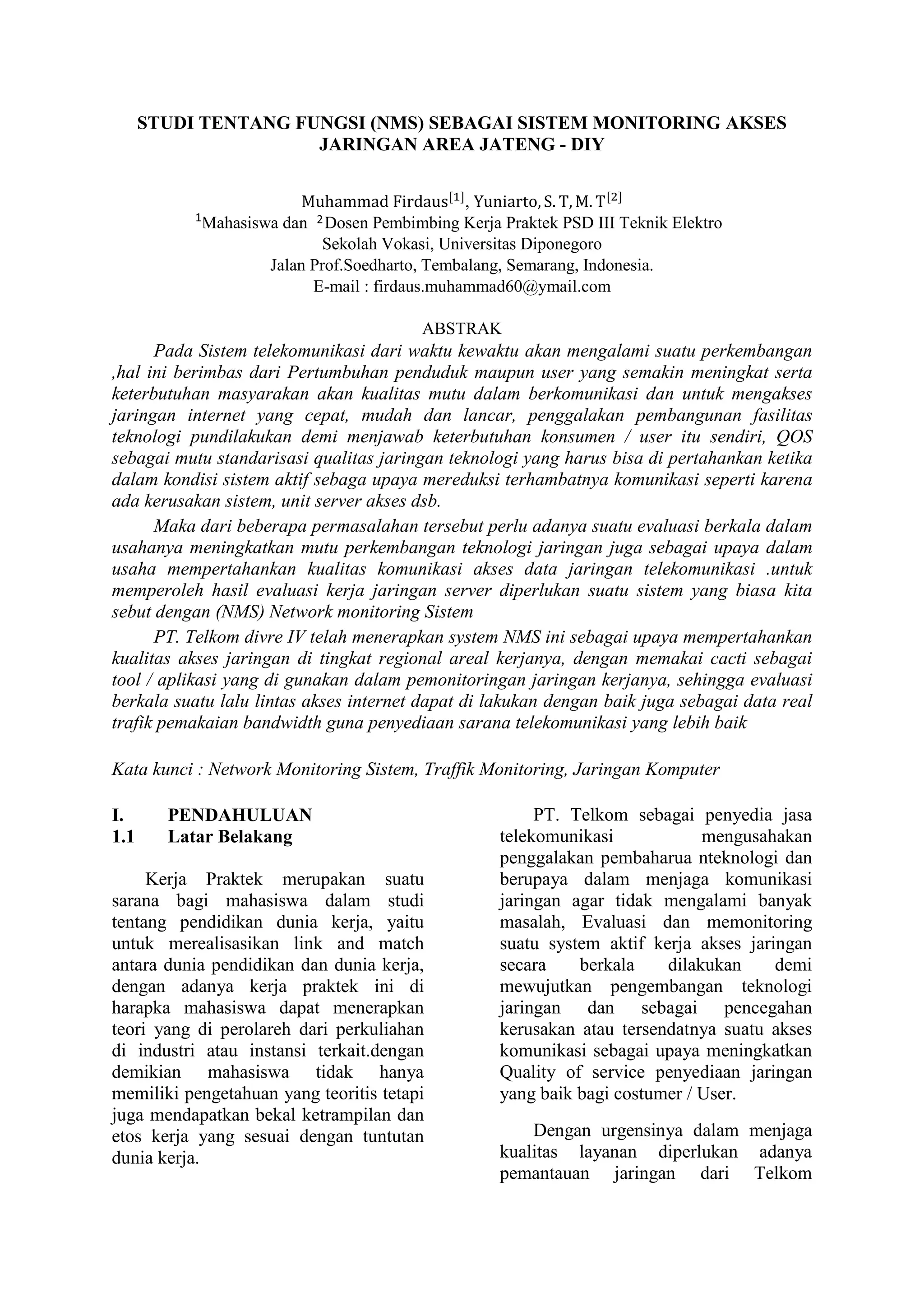 Study Tentang Fungsi (NMS) sebagai Sistem Monitoring Akses Jaringan ...