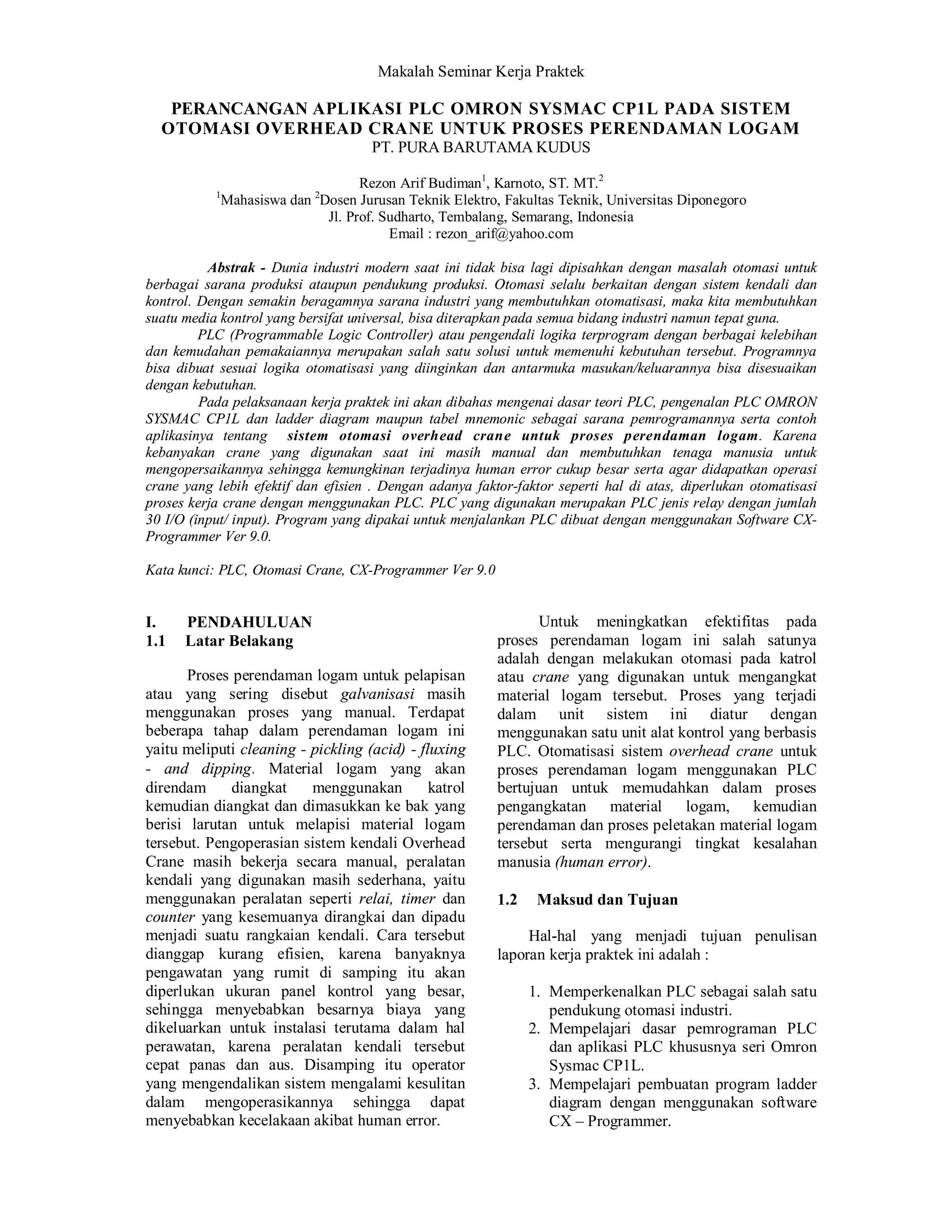 aplikasi PLC omron CP1L | PDF