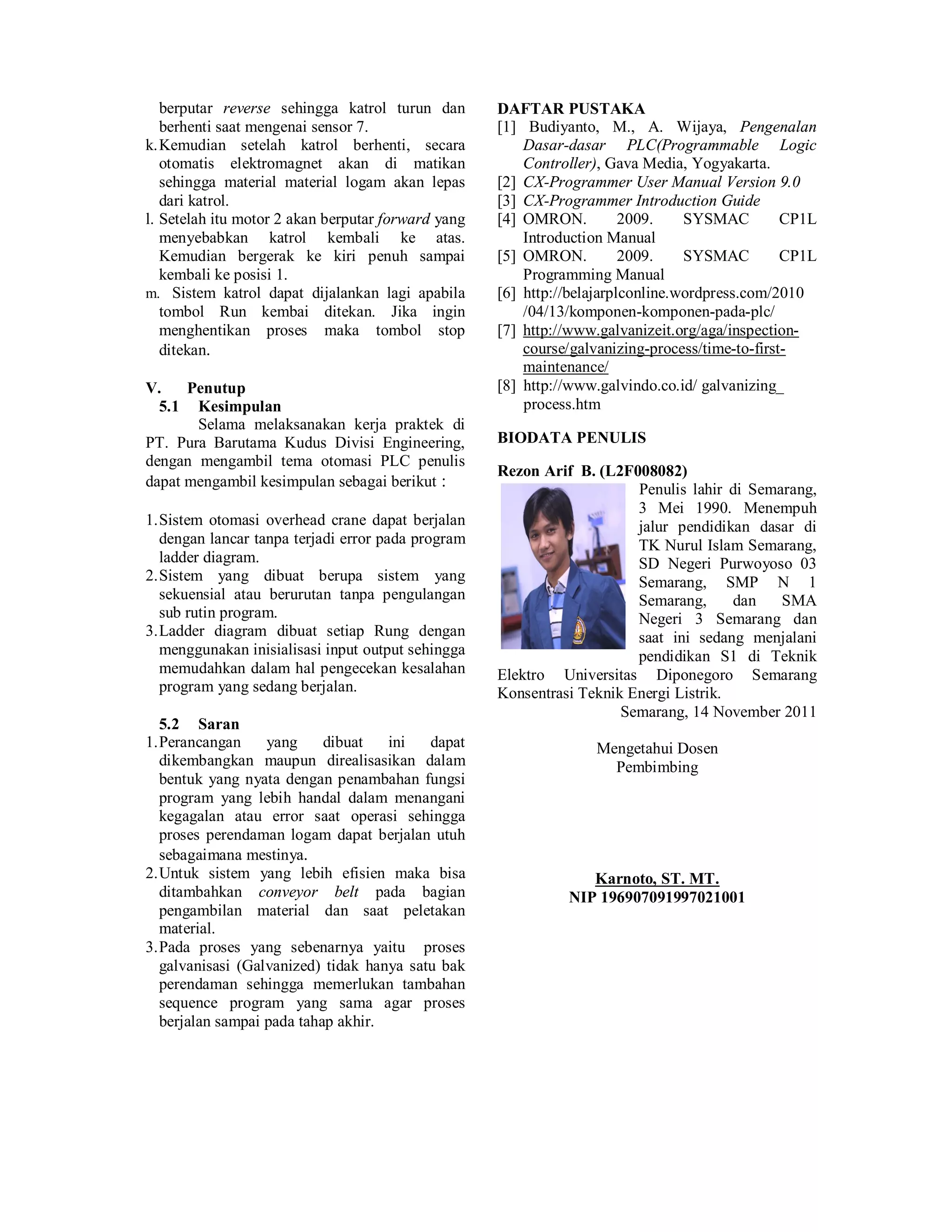 aplikasi PLC omron CP1L | PDF