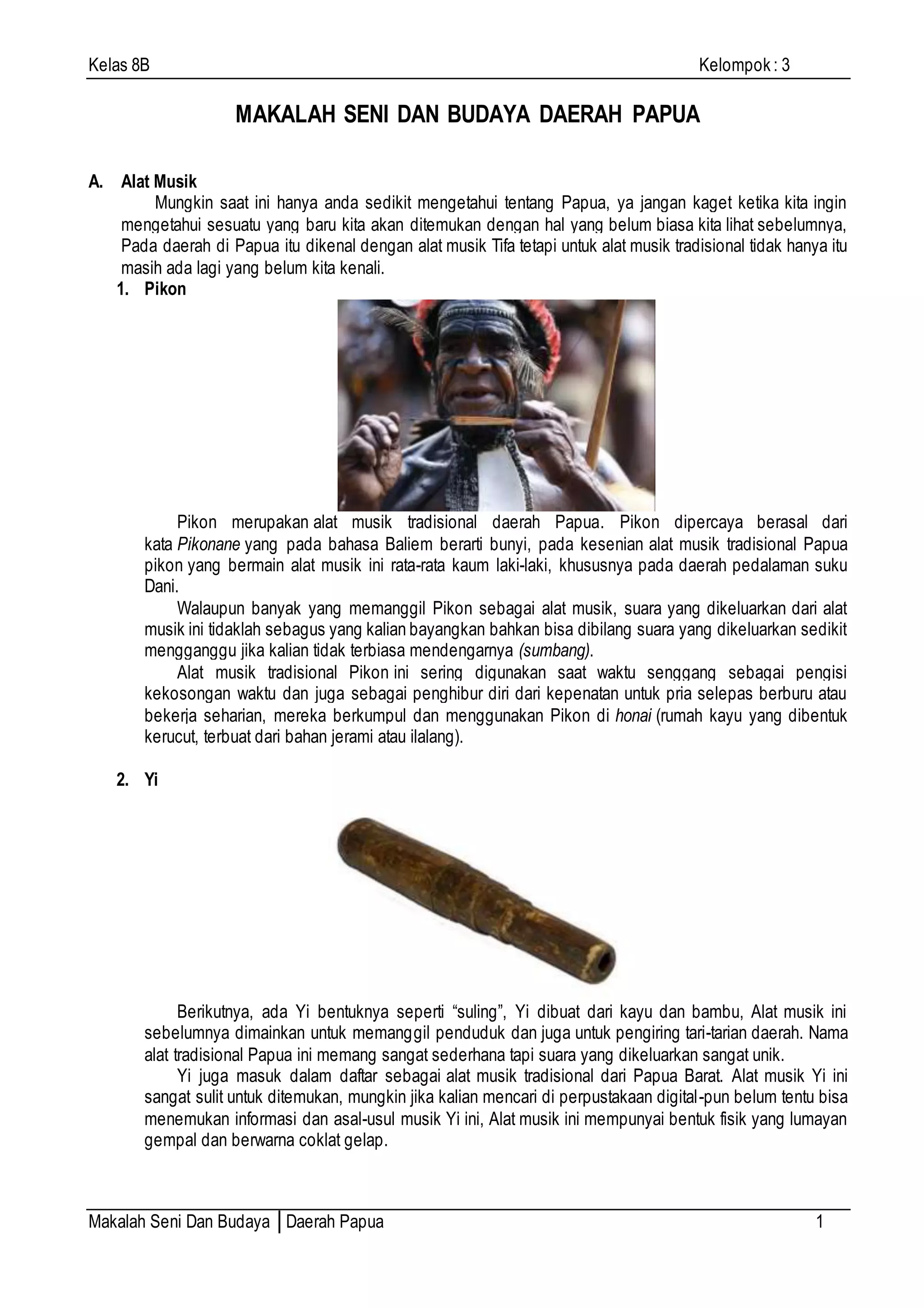 Makalah seni dan budaya daerah Papua | DOCX