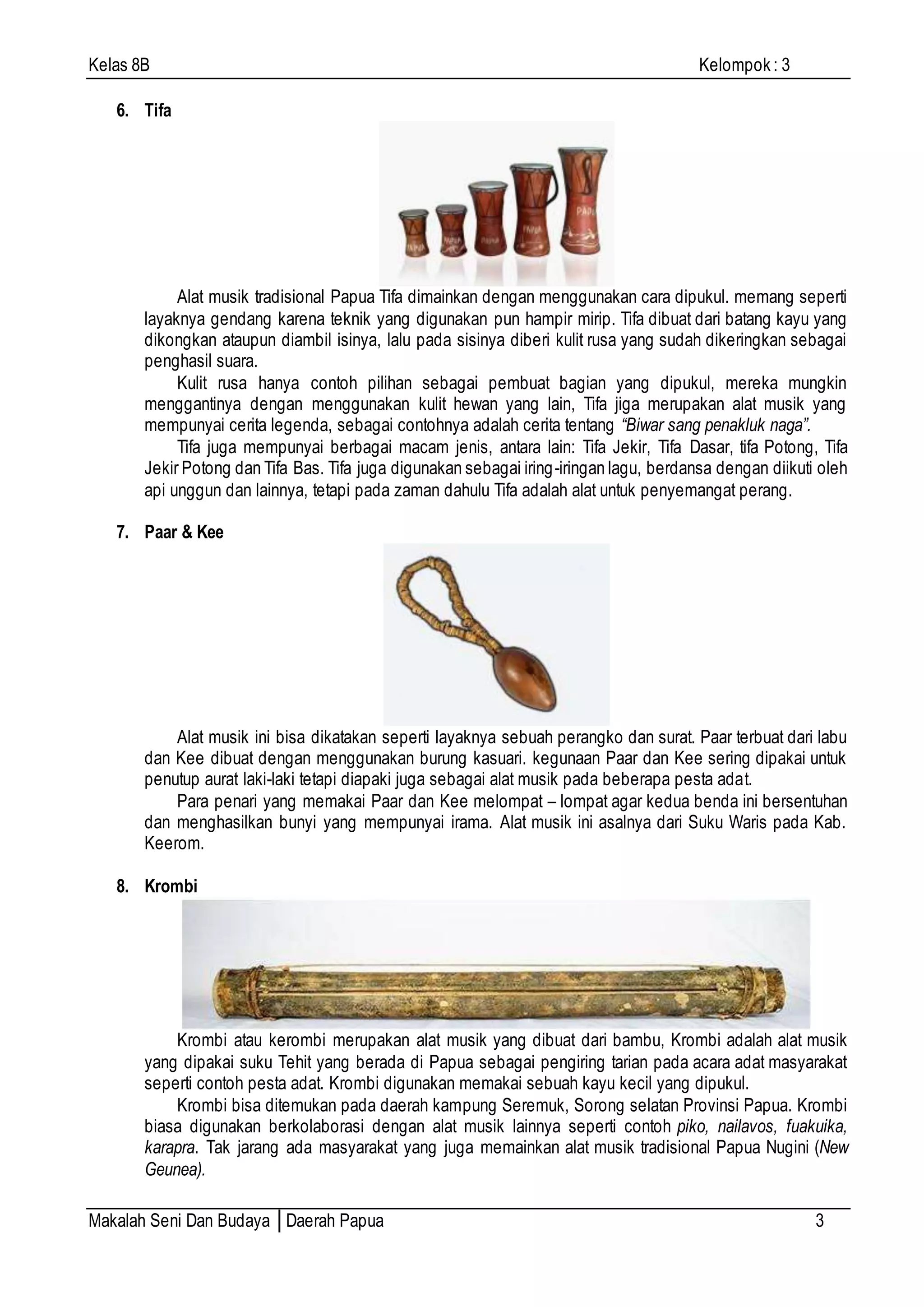 Makalah seni dan budaya daerah Papua | DOCX