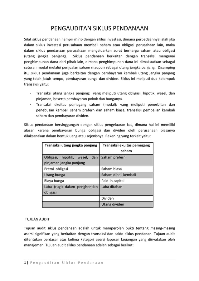 Makalah pengauditan siklus pendanaan/pembelanjaan | PDF