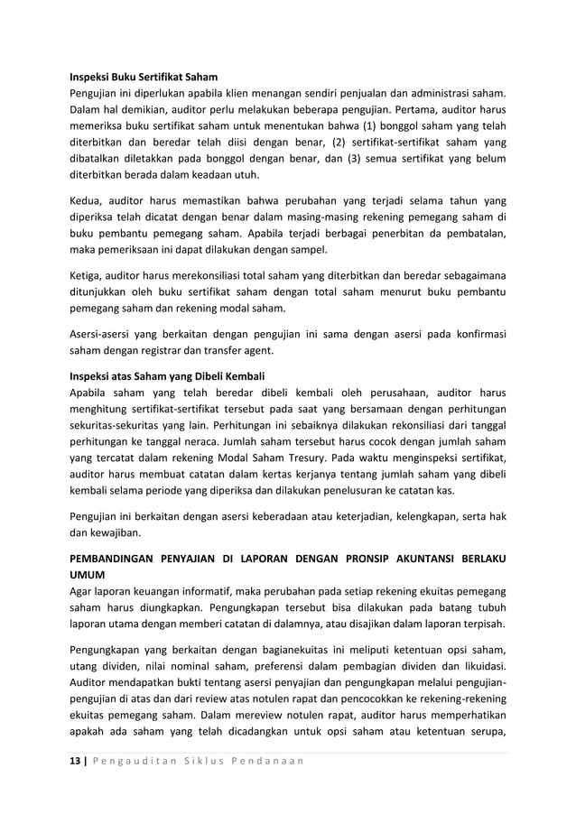 Makalah pengauditan siklus pendanaan/pembelanjaan | PDF