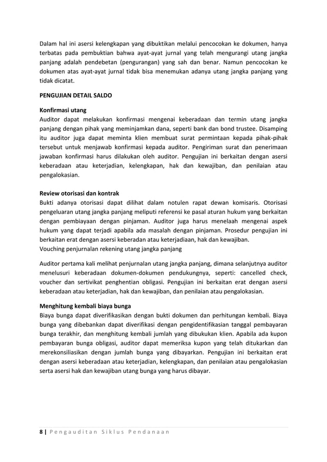 Makalah pengauditan siklus pendanaan/pembelanjaan | PDF