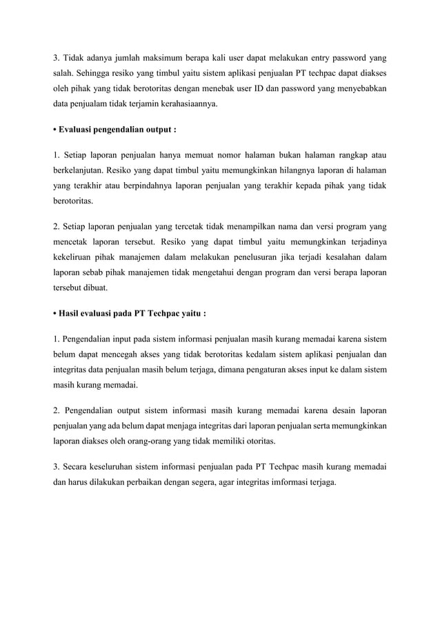 Sistem Informasi Manajemen : Penerapan serta Analisis Evaluasi SIM pada Perusahaan PT. Techpac ...