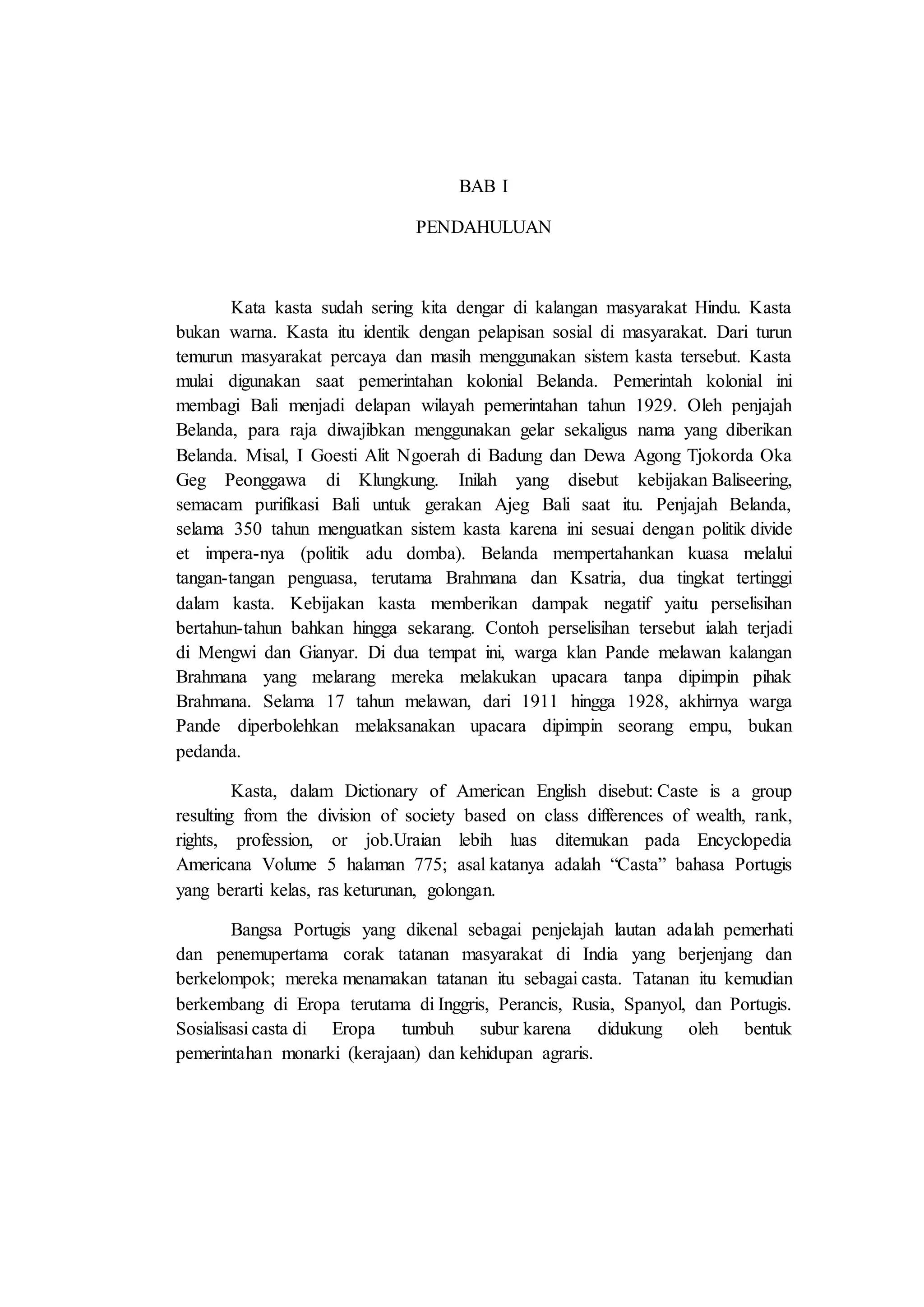 Makalah sistem kasta di bali | DOCX