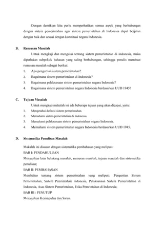 Makalah Sistem Pemerintahan Indonesia | DOCX