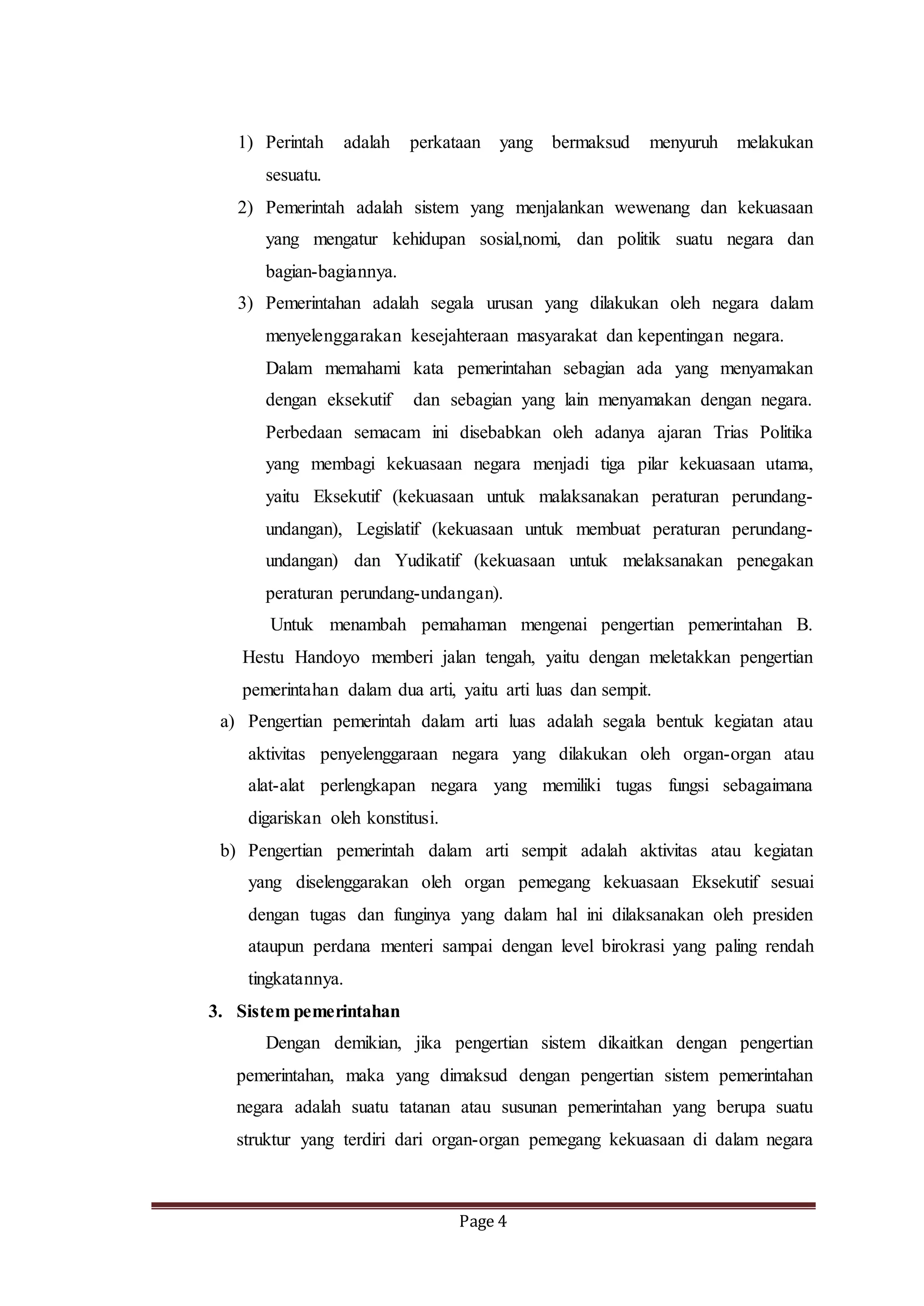 Makalah sistem pemerintahan presidensial dan parlementer | DOCX