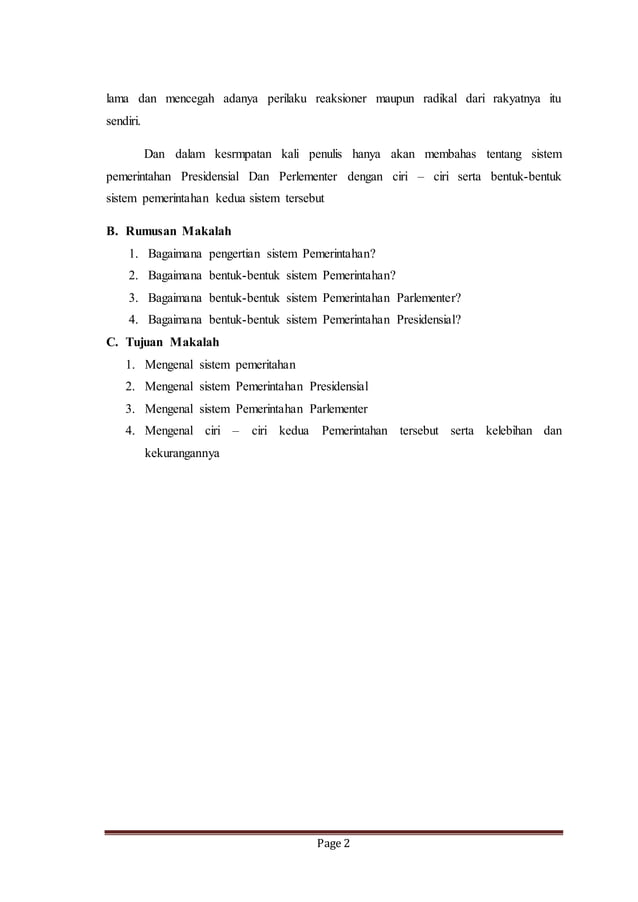 Makalah sistem pemerintahan presidensial dan parlementer | DOCX