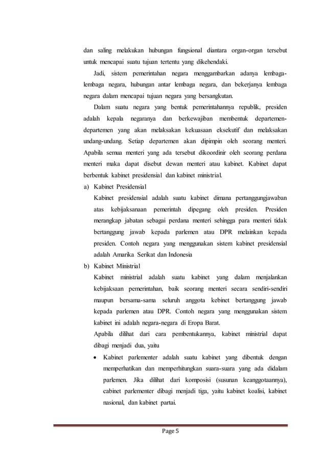 Makalah sistem pemerintahan presidensial dan parlementer | DOCX