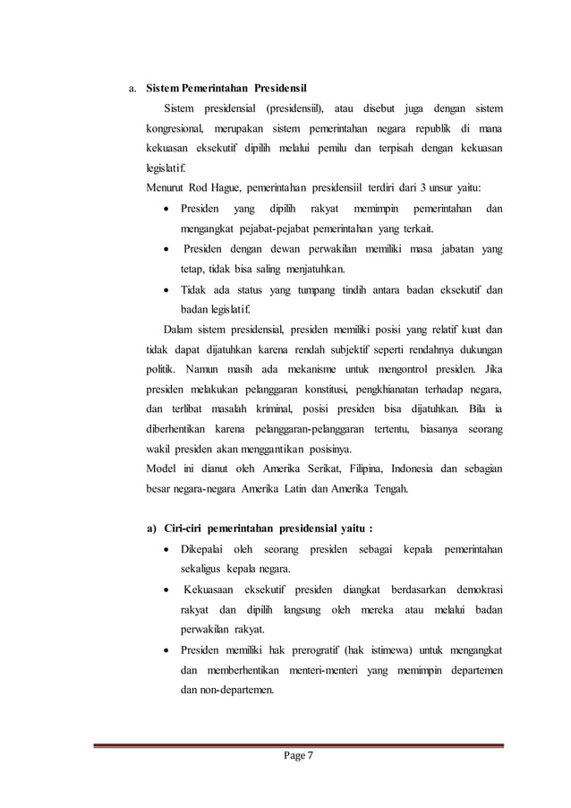 Makalah sistem pemerintahan presidensial dan parlementer | DOCX