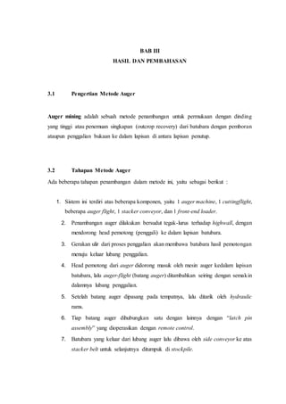 Makalah sistem penambangan auger kel 5 | DOCX