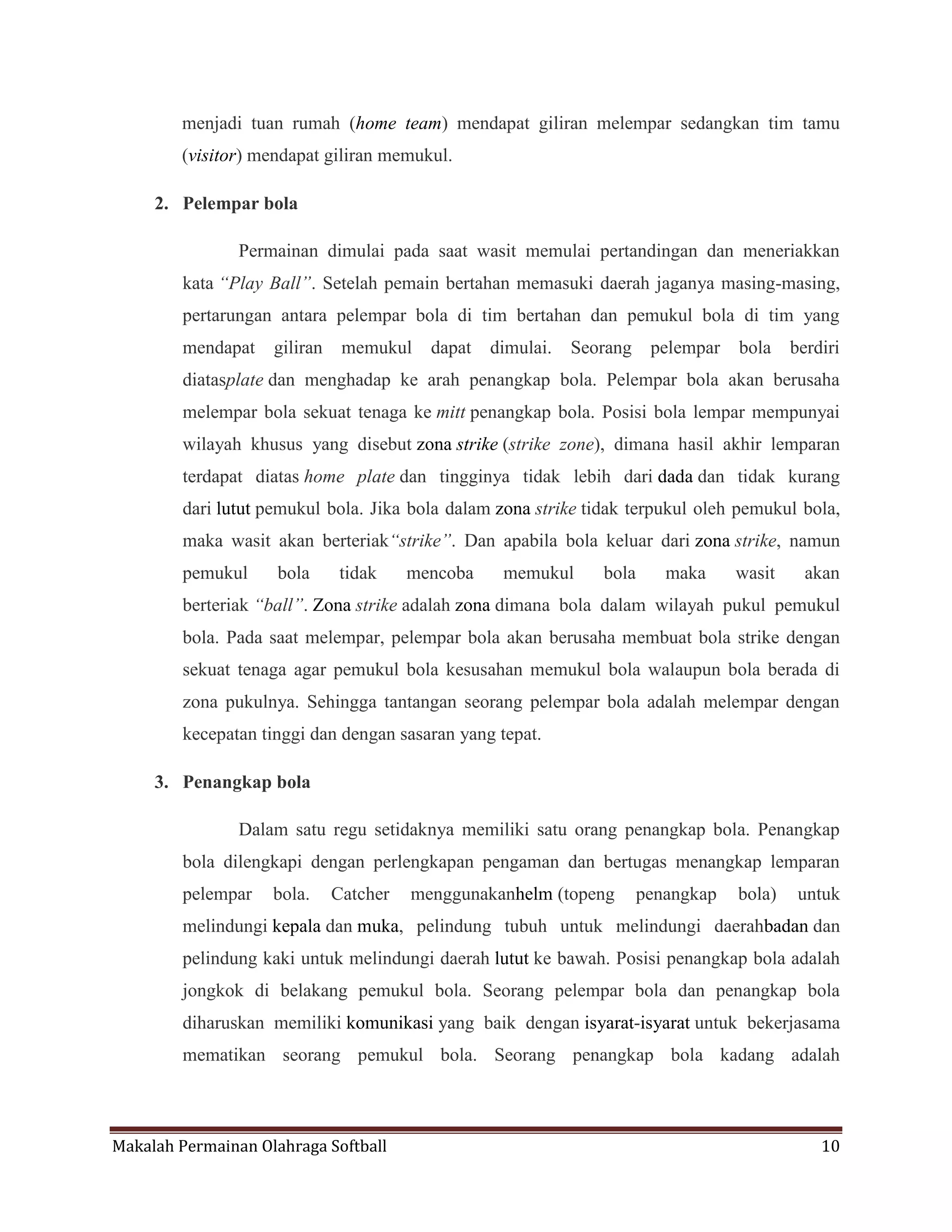 Makalah Olahraga Permainan Softball | DOCX