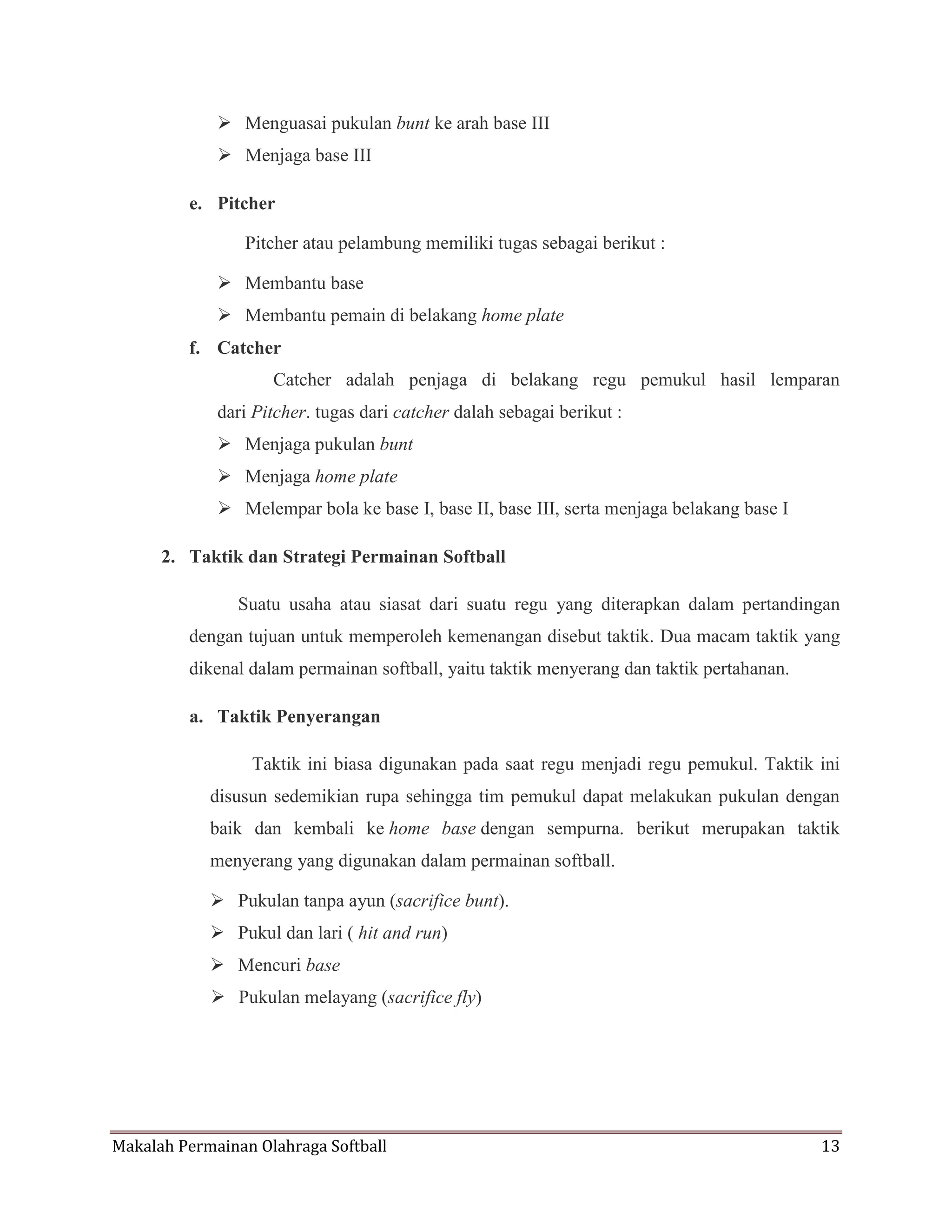 Makalah Olahraga Permainan Softball | DOCX