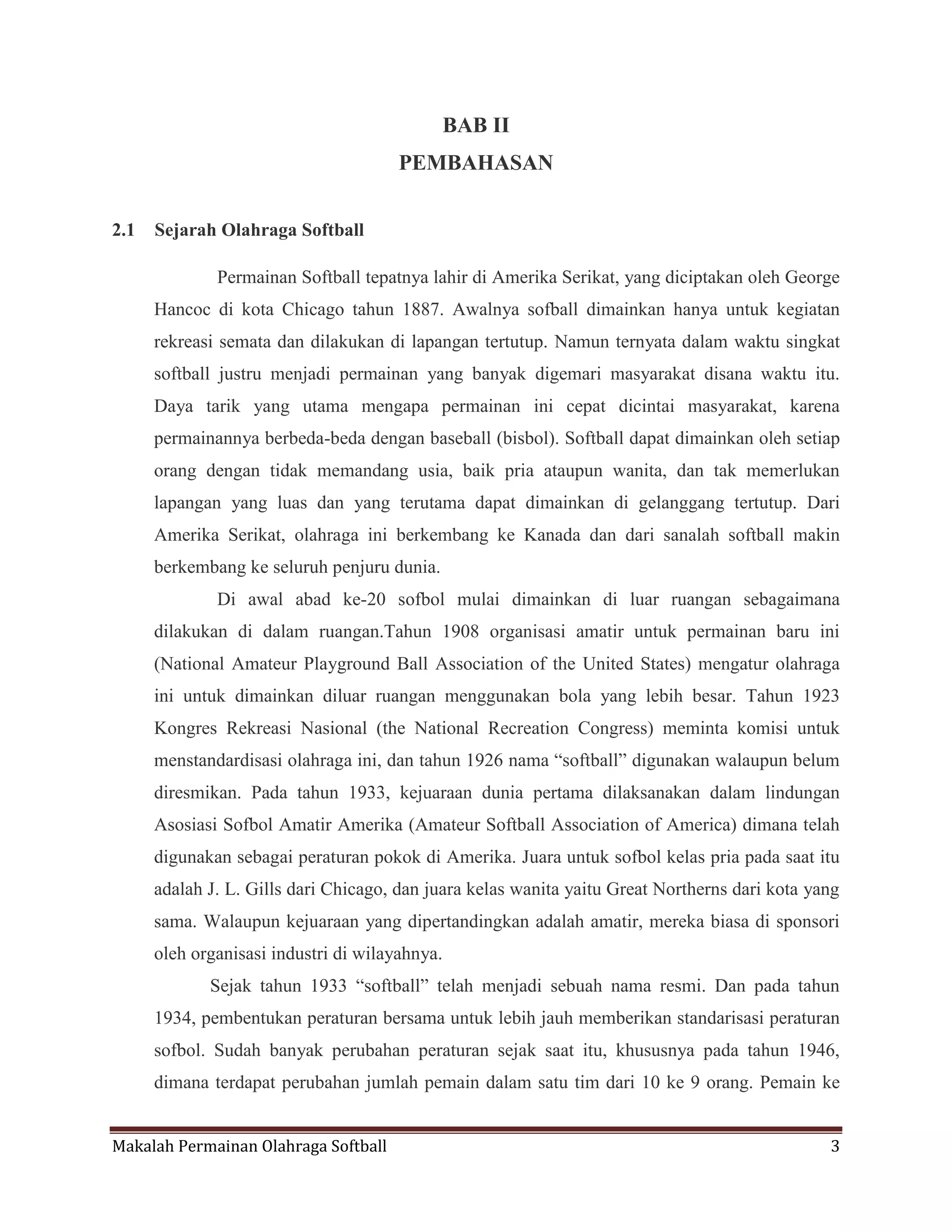 Makalah Olahraga Permainan Softball | DOCX
