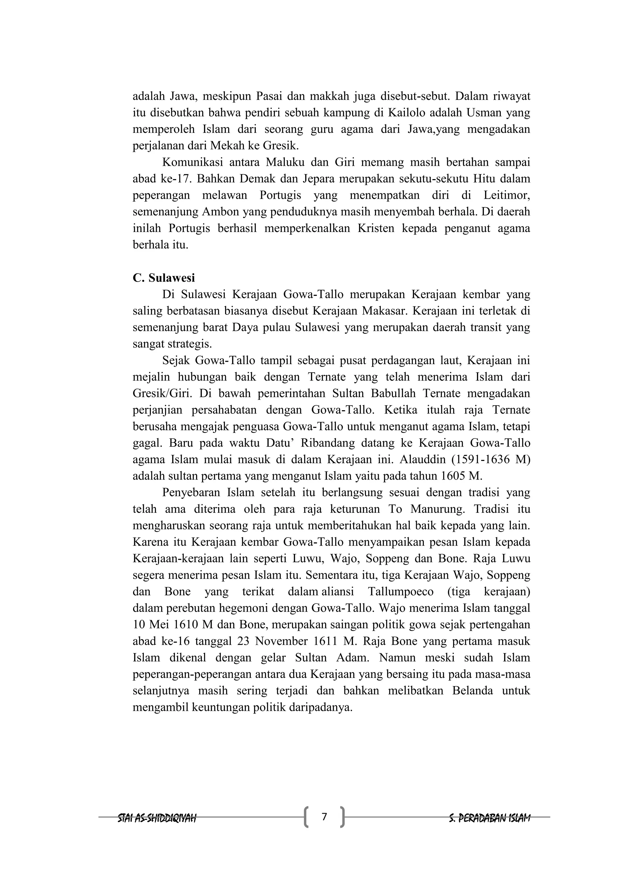 Makalah spi kerajaan islam sebelum penjajahan belanda | DOCX